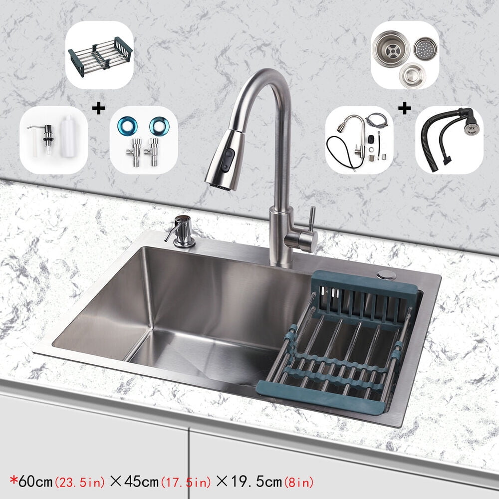 23.5'' Single Bowl 304 Stainless Steel Rectangular Kitchen Sink ...