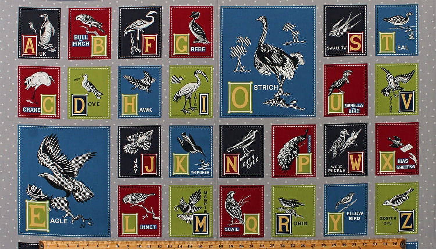 23.5" X 44" Panel Alphabet ABC's Birds of a Feather Bird Types Breeds ...
