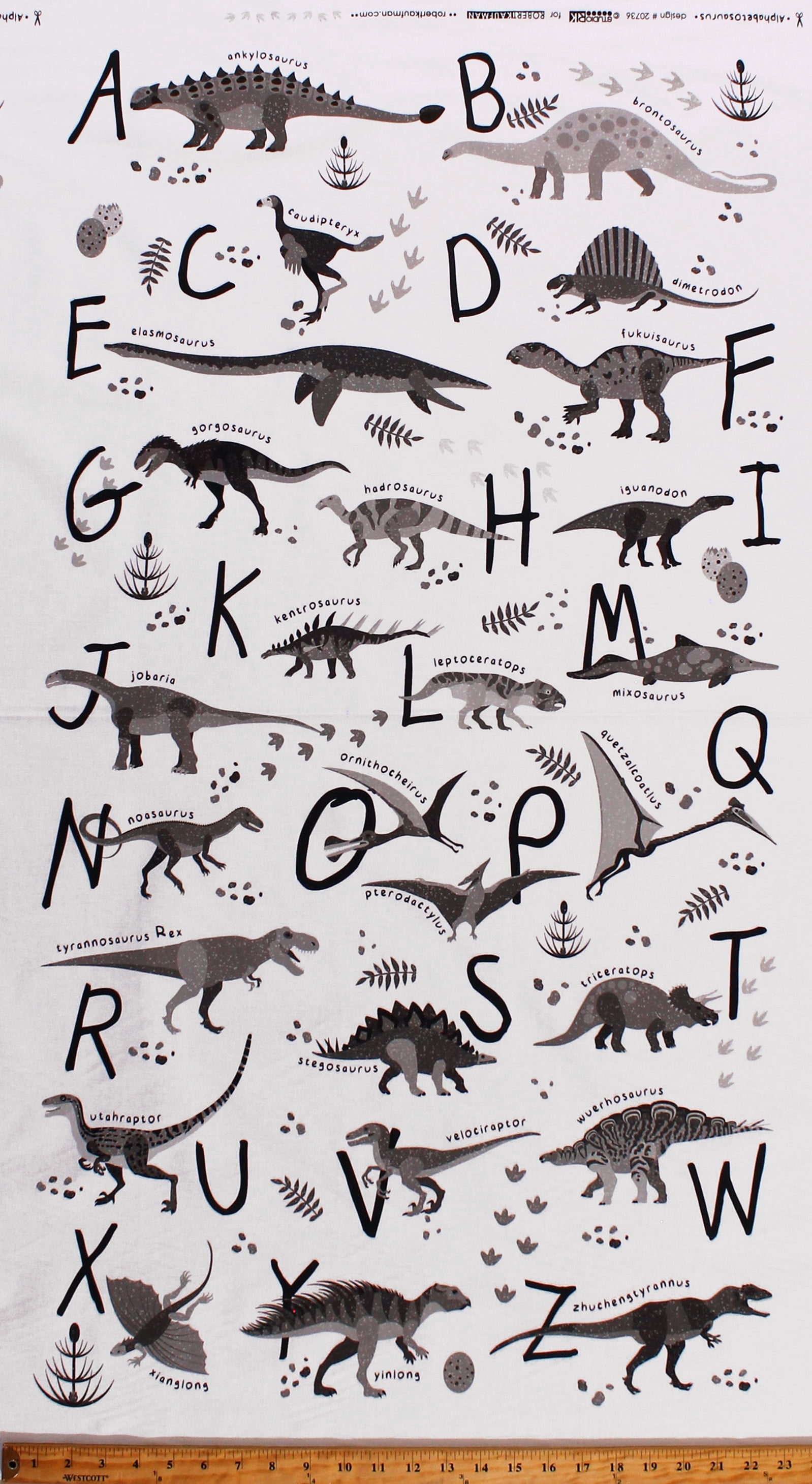 23.5" X 44" Panel Alphabetosaurus Dinosaurs Dinos Alphabet Letters ...