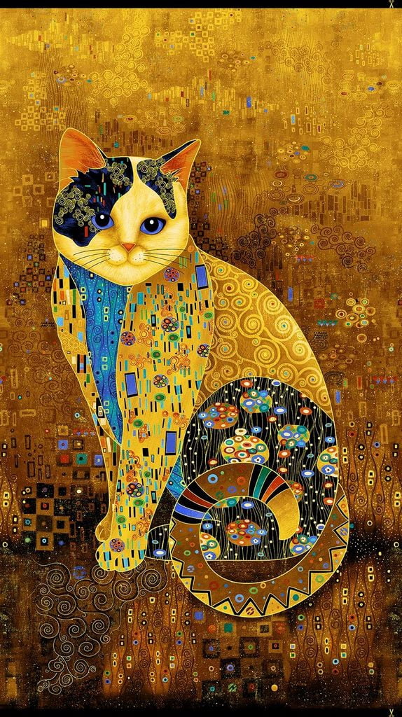 23.5" X 44" Panel Cleo Bedazzled Shimmer Metallic Cat Kitten Kitty ...