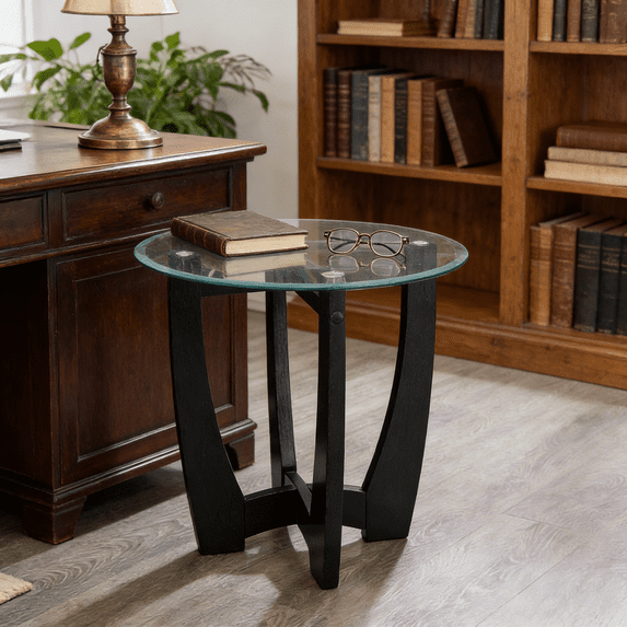 23.5 inch round glass coffee table, black round coffee table center ...