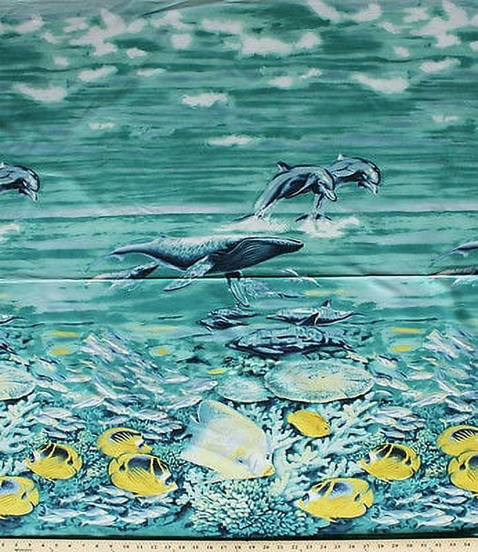 23.5" x 44" Panel Fish Dolphins Whales Ocean Sea Animals Water ...