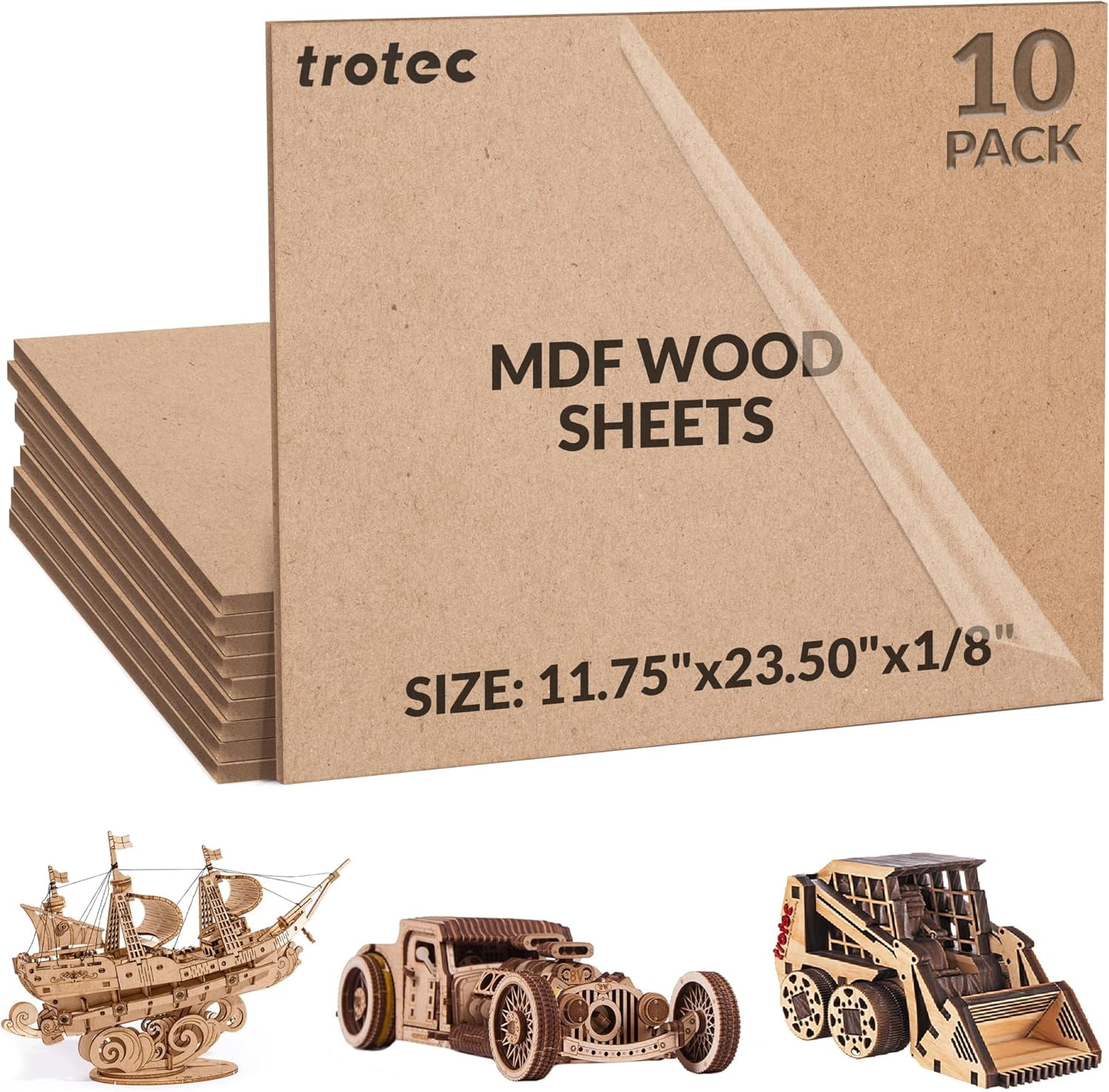 23.5"x11.75"x1/8" Trotec MDF Wood Sheet 10-Pack - Furniture-Grade ...