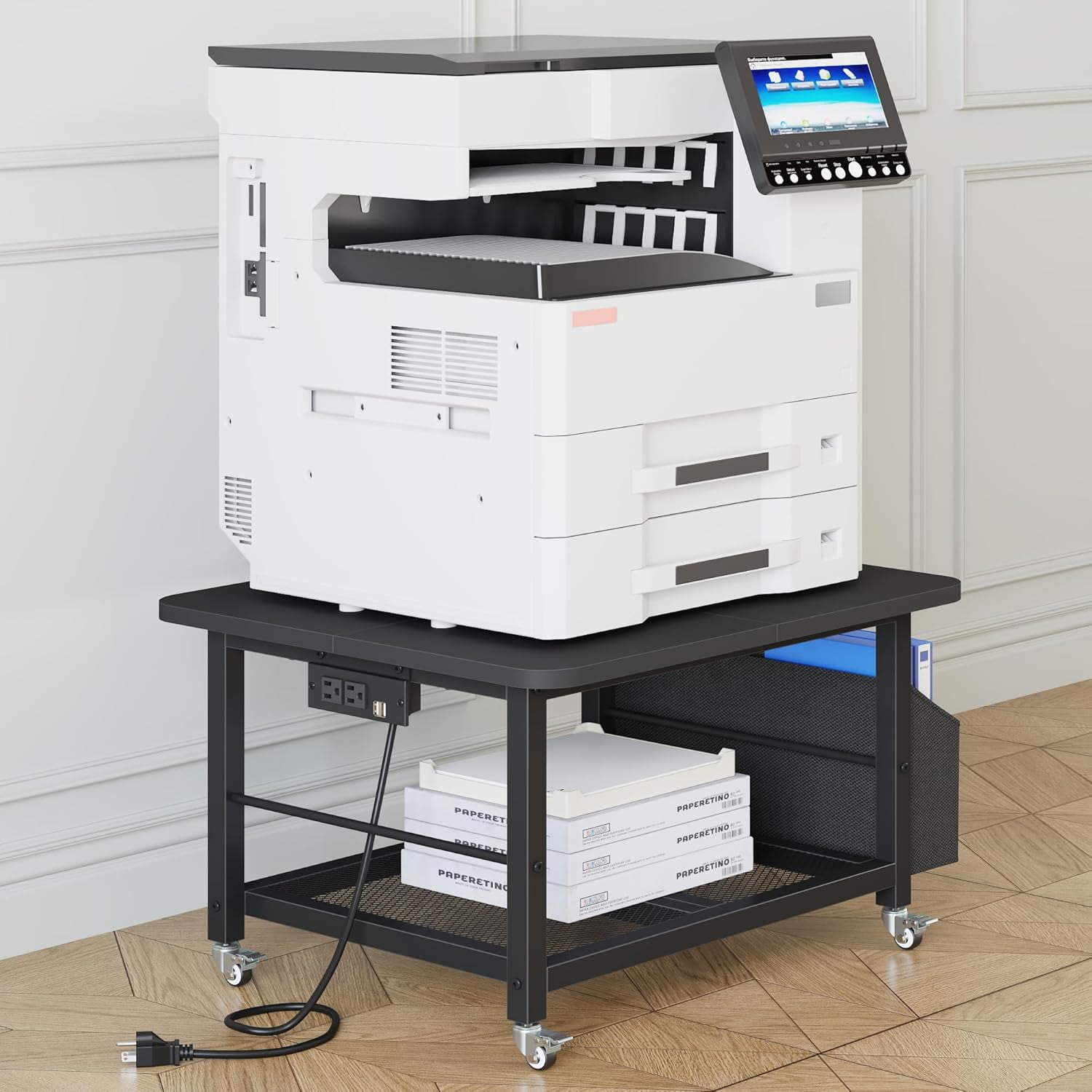 23.6"×23.6" Large Priner Stand with Power Outlet, Heavy Duty Printer ...