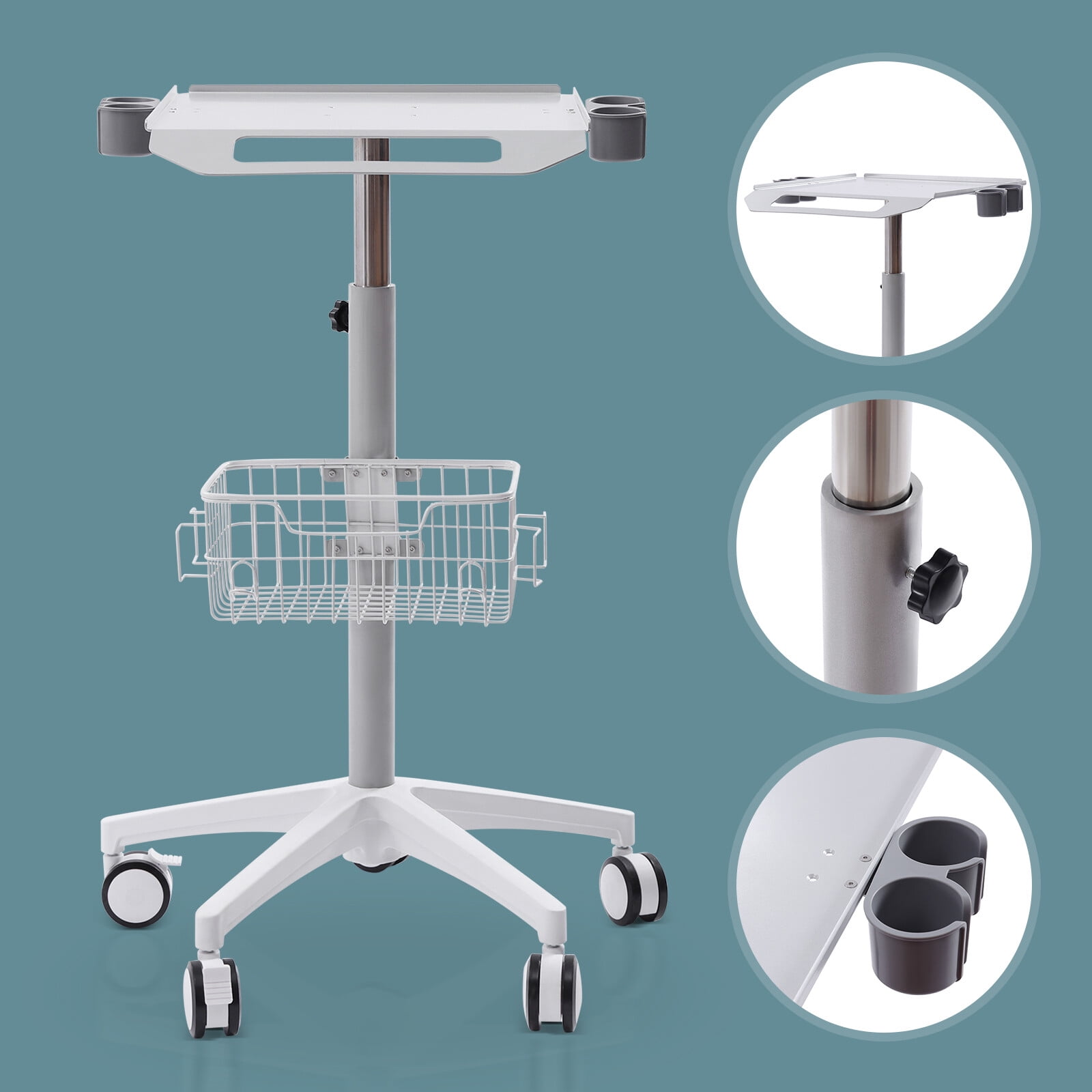 23.6*33.6 inch Modern Mobile Rolling Cart Medical Trolley White for ...