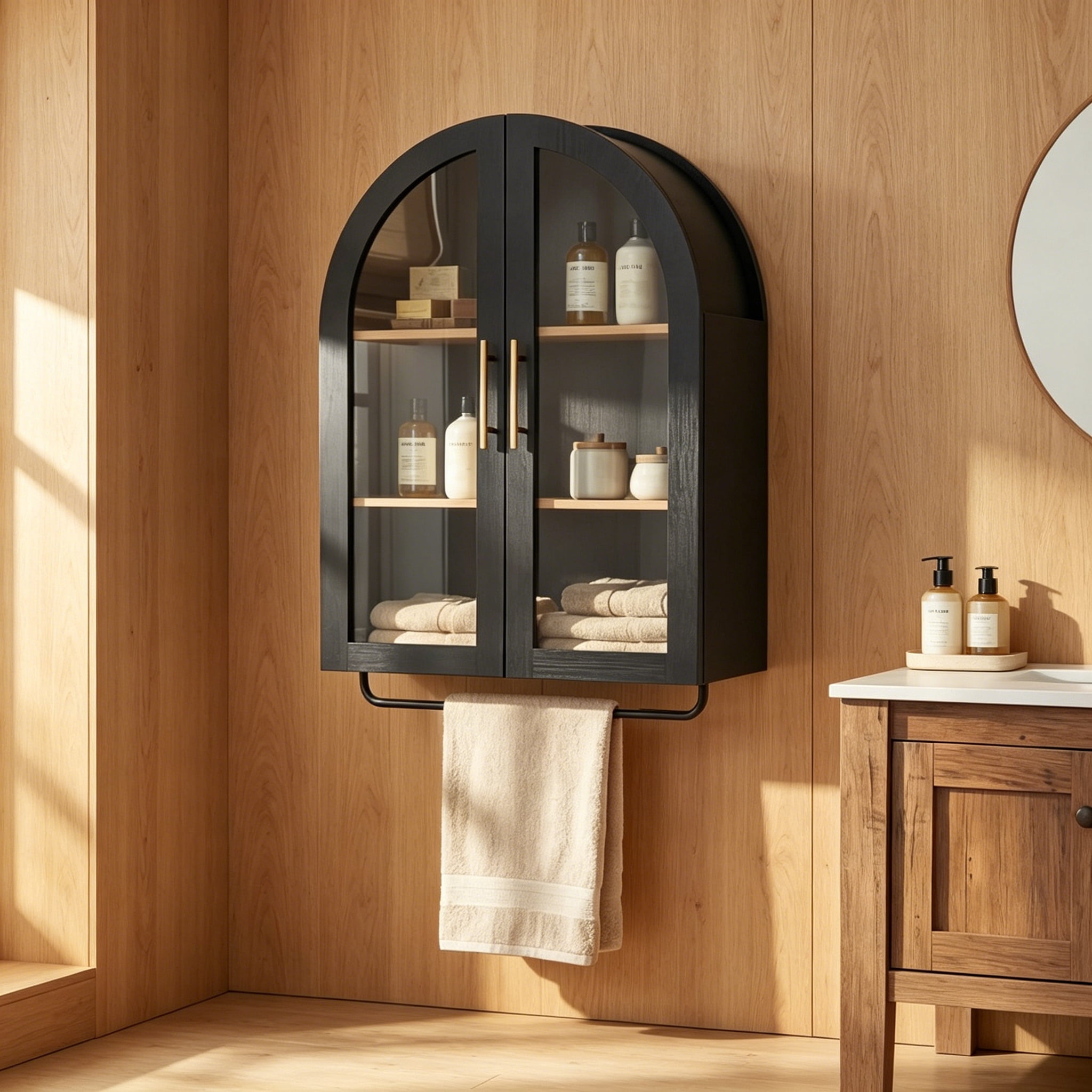23.6" Arched Modern Medicine Cabinet with Towel Bar and Adjustable ...