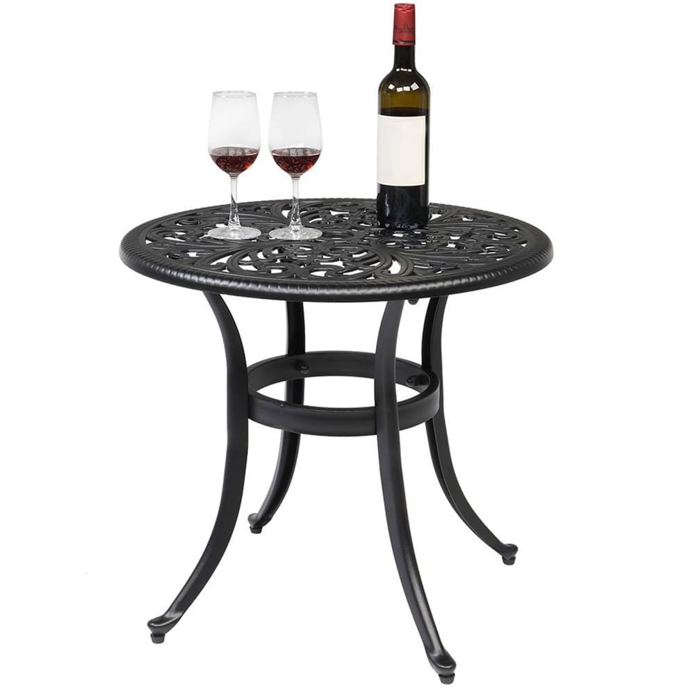 23.6" Cast Aluminum Outdoor Side Table with Umbrella Hole, All Weather ...