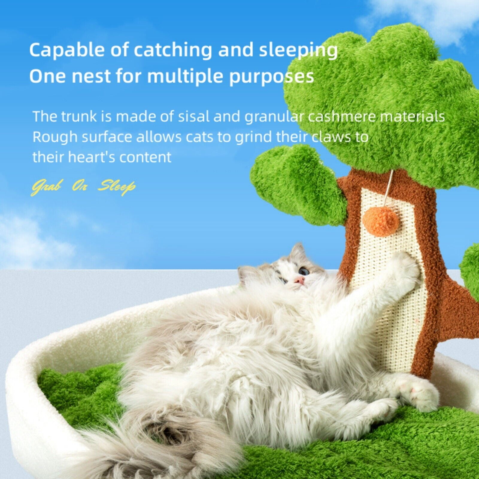 23.6'' Cat House Cat Bonsai Tree with Hanging Ball, Combination Of Cat ...
