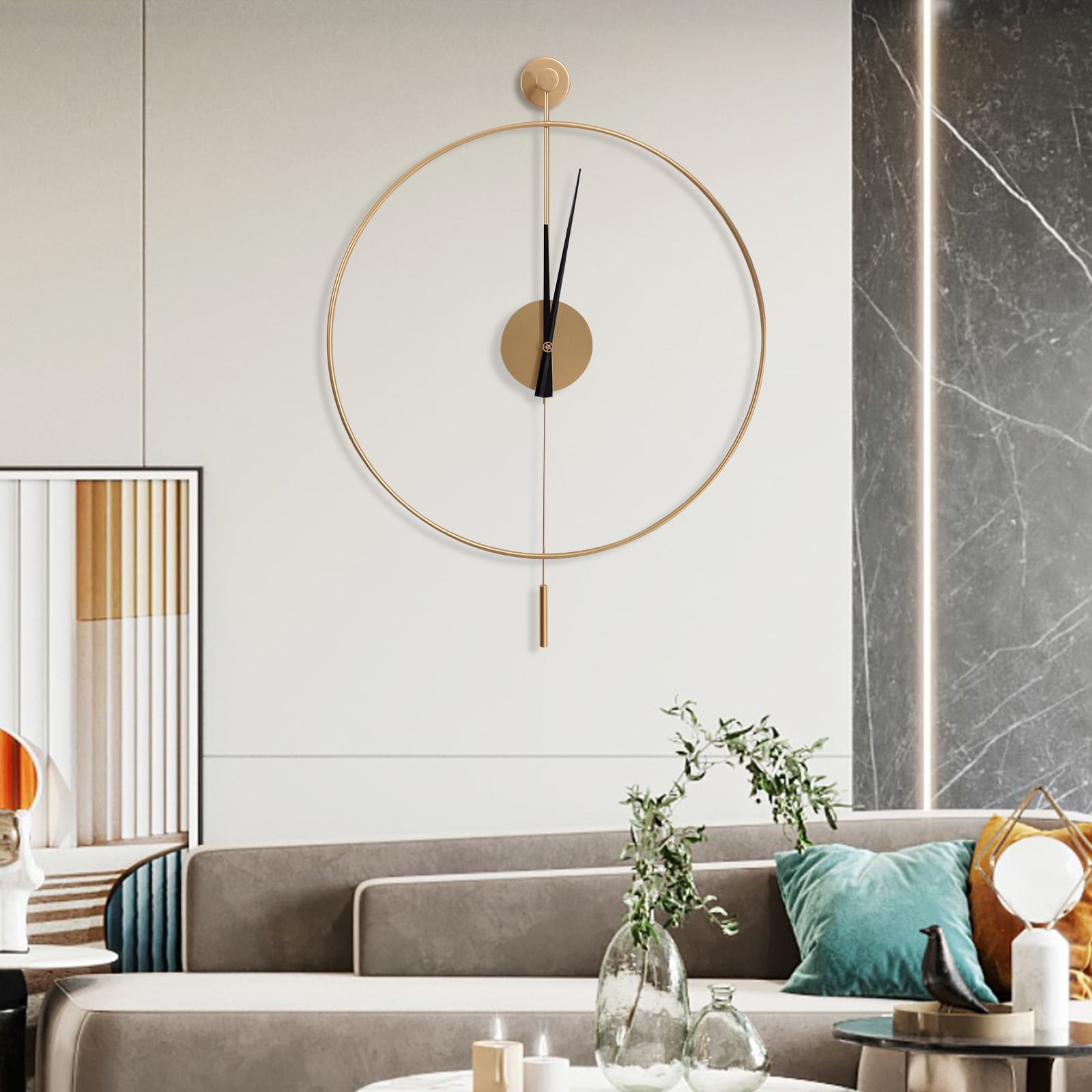 23.6" Classical Large Decorative Wall Clock with Pendulum Modern Non ...