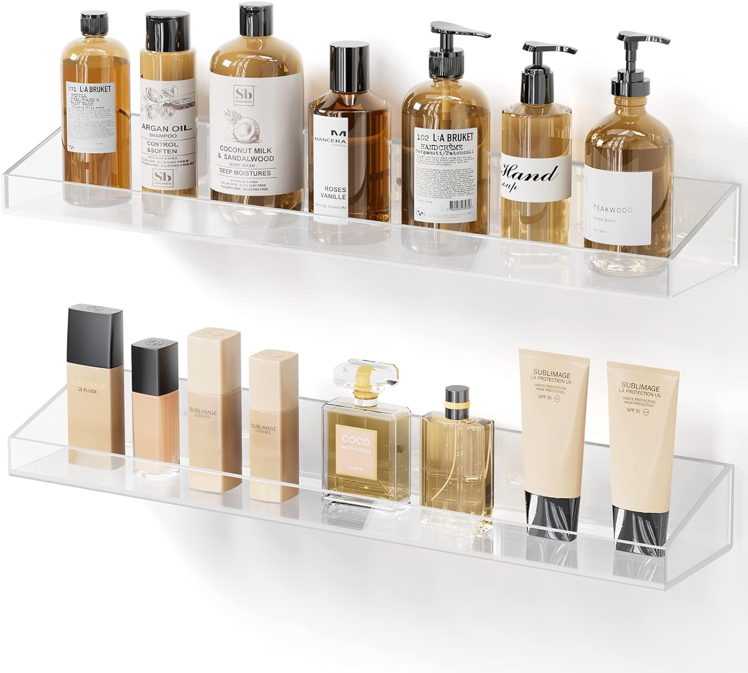 23.6" Clear Acrylic Floating Shelves Wall Ledge Bookshelf, Kids Book ...