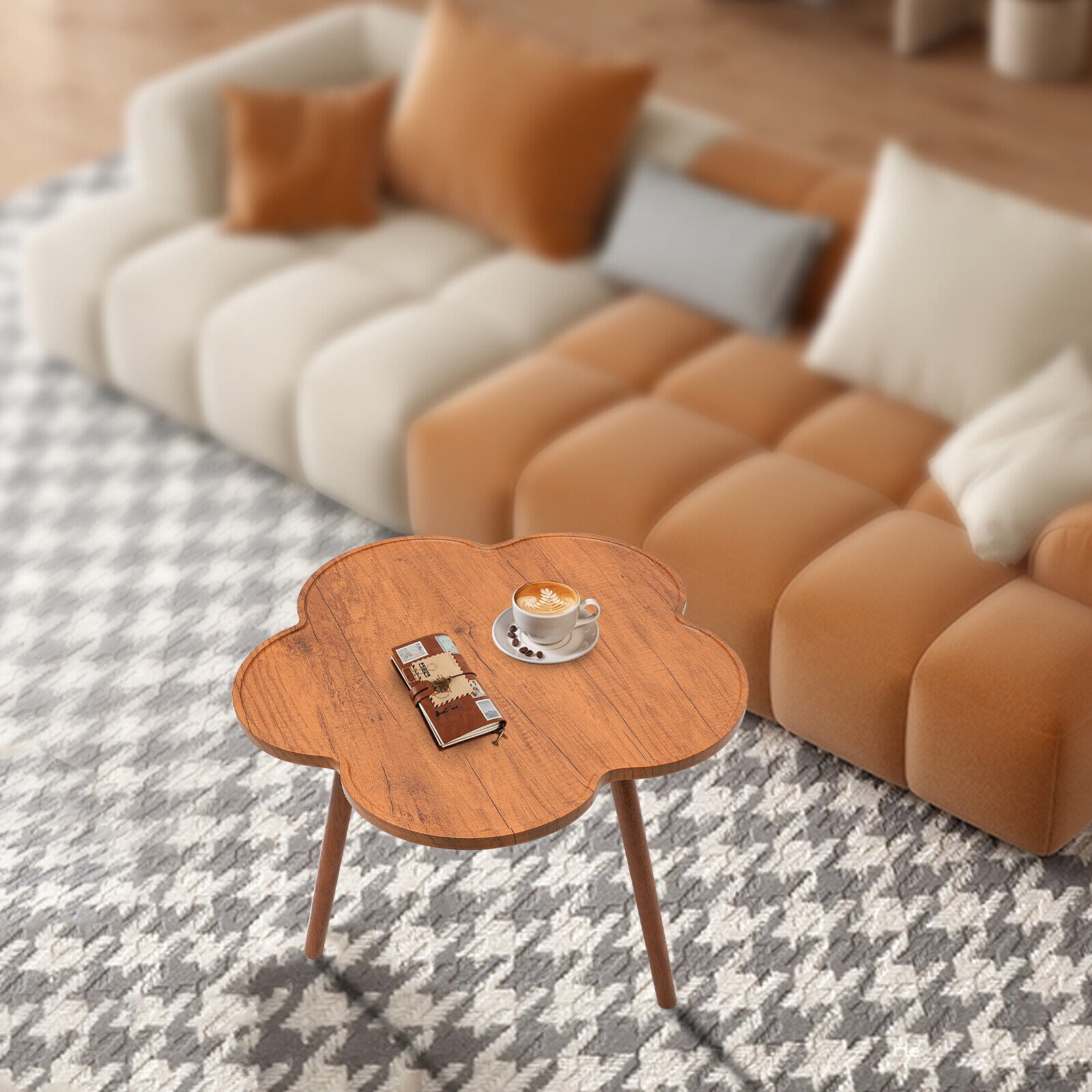 23.6" Coffee Table Log Color Coffee Tables Coffee Table W/ Wood Legs ...