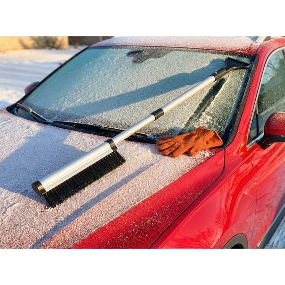 23.6" Extendable Car Snow Brush with Ice Scraper, 2-in-1 Telescopic ...