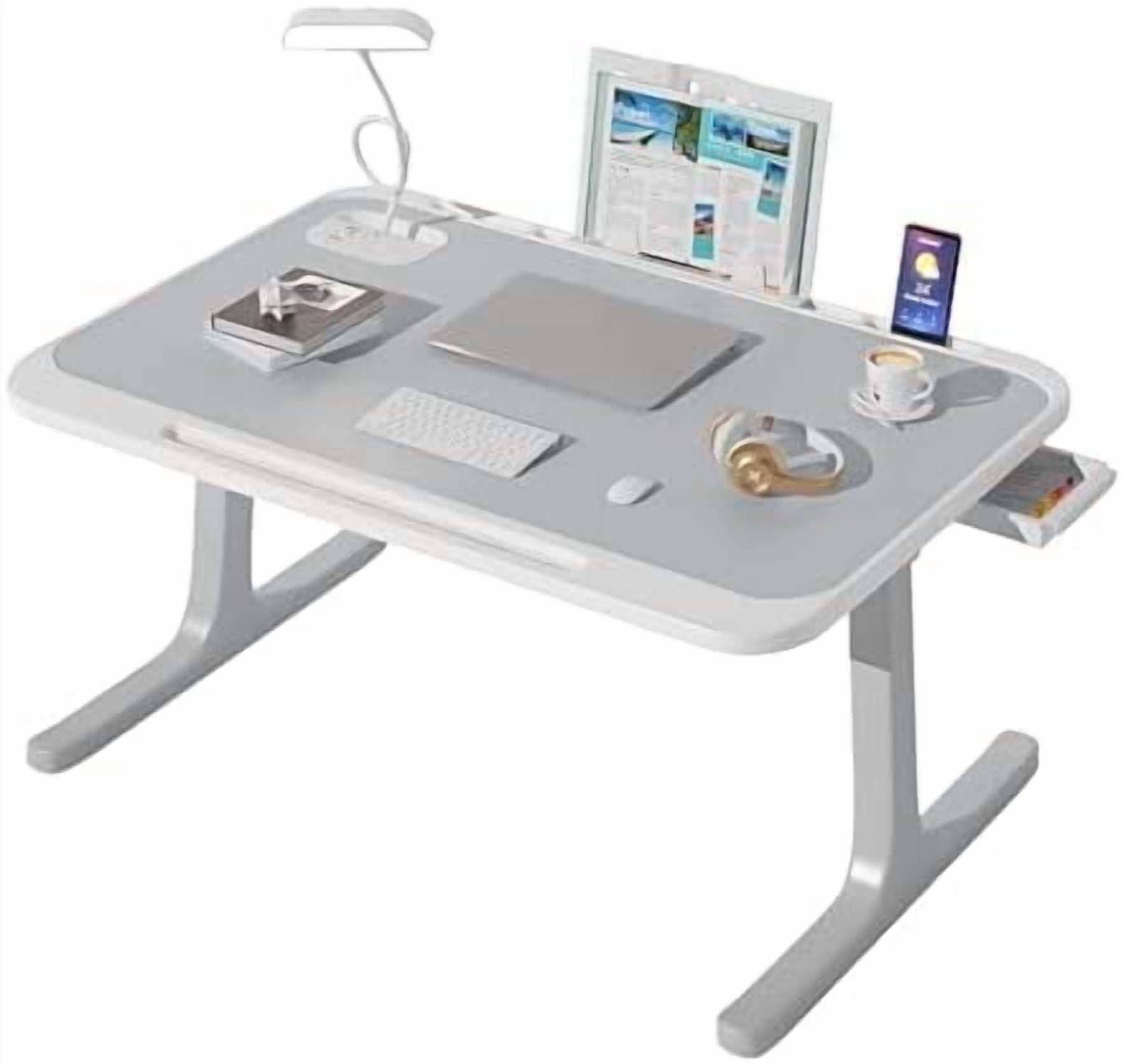 23.6" Foldable Bed Desk, Bed Laptop Table with Side Drawer Small lamp ...