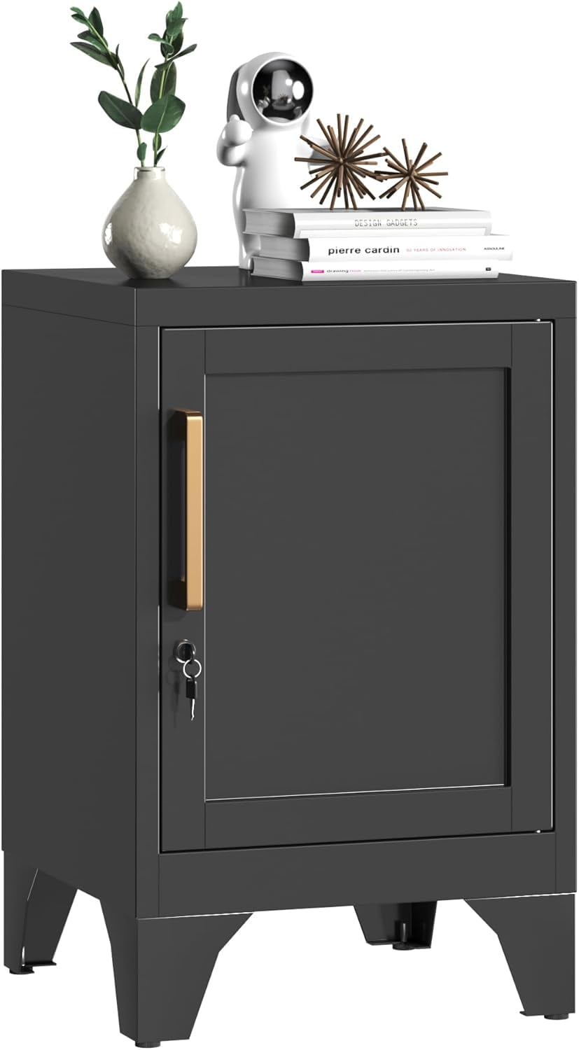 23.6"H Black Metal Locker Nightstand with 1 Lockable Door and 1 ...