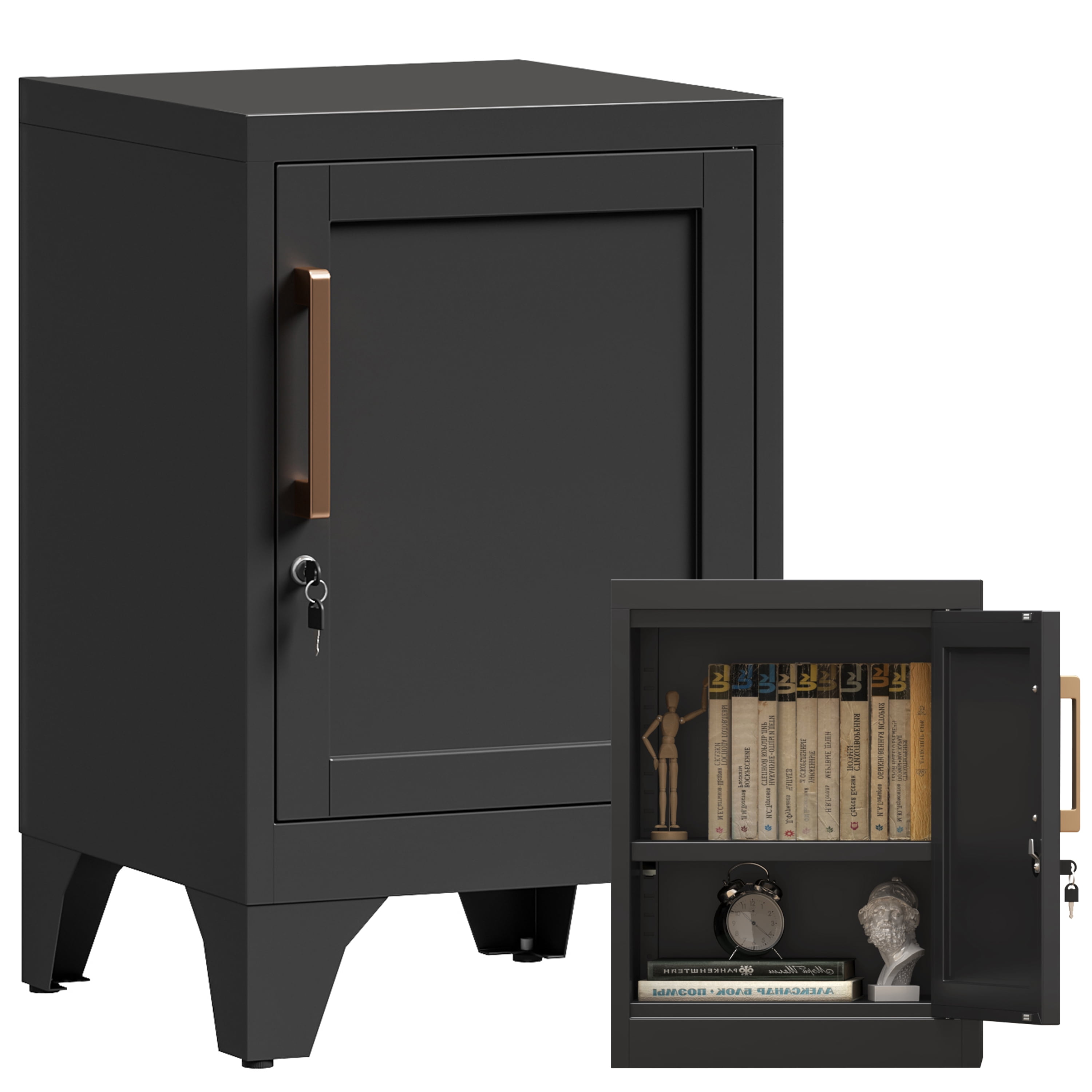 23.6" H Black Metal Locker Nightstand with 1 Lockable Door and 1 ...