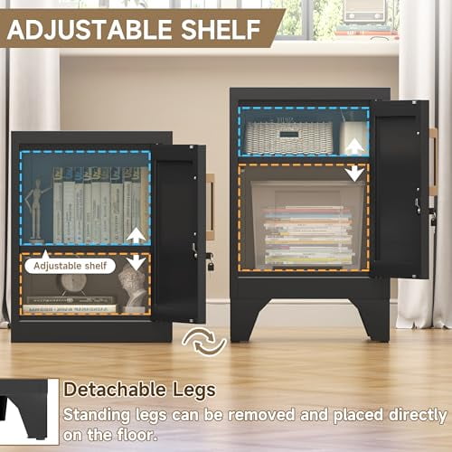 23.6" H Black Metal NightStand Locker End Table with 1 Doors,Steel ...