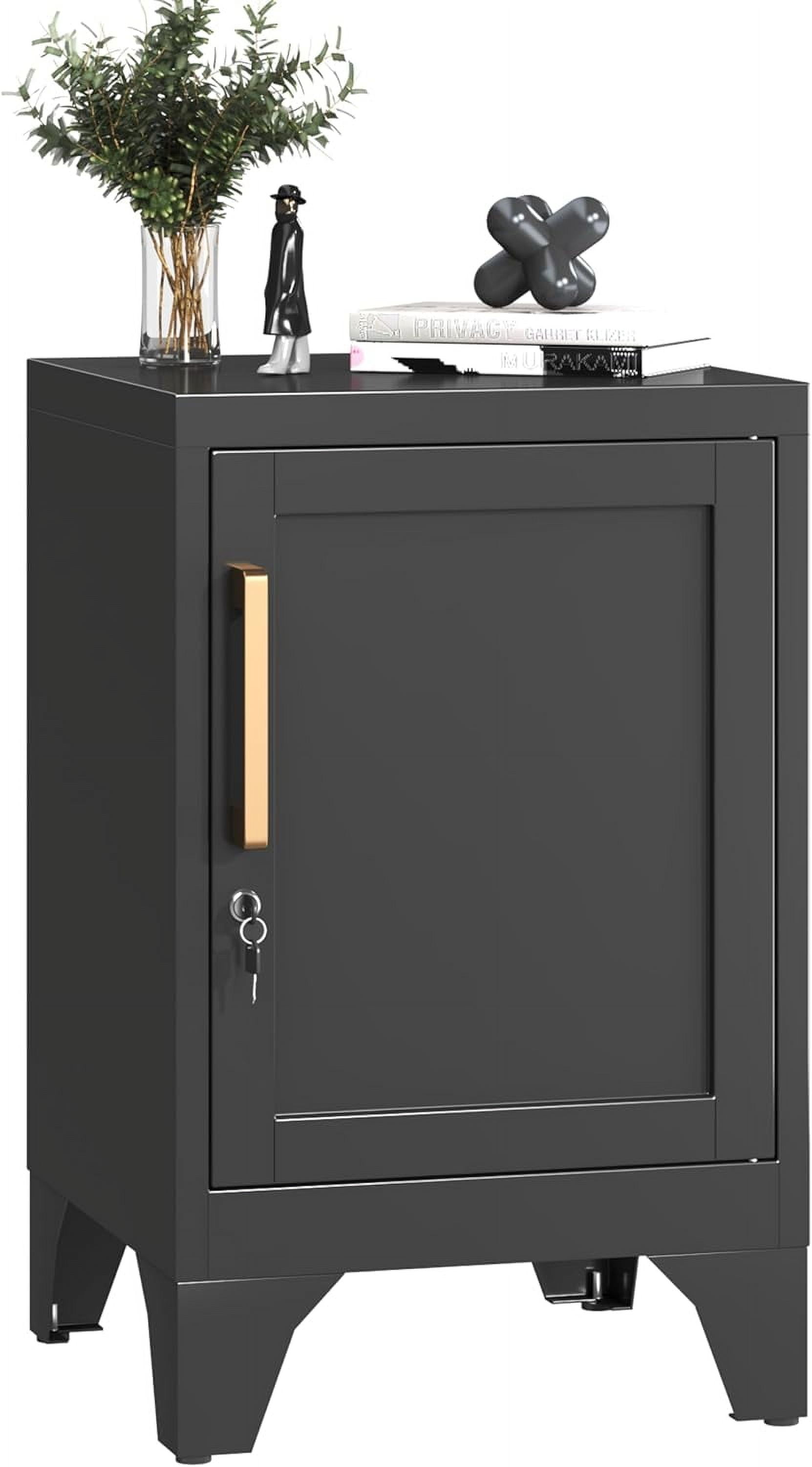 23.6" H Black Metal NightStand Locker End Table with 1 Doors,Steel ...