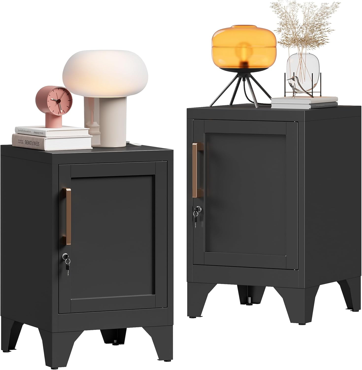 23.6" H Metal Locker Nightstand Set of 2,Black Locking Night Stand with ...
