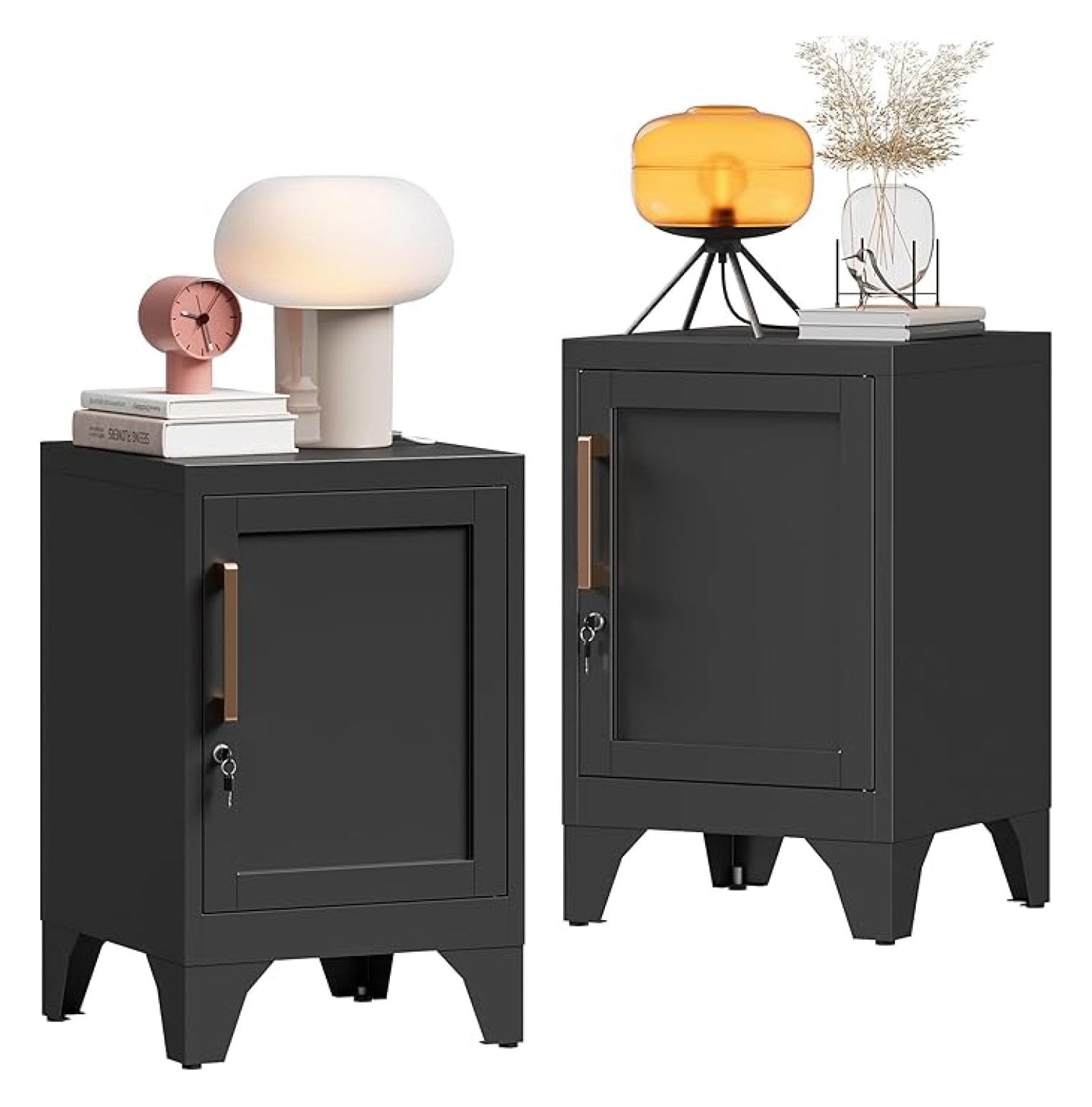 23.6" H Metal Locker Nightstand Set of 2,Black Locking Night Stand with ...