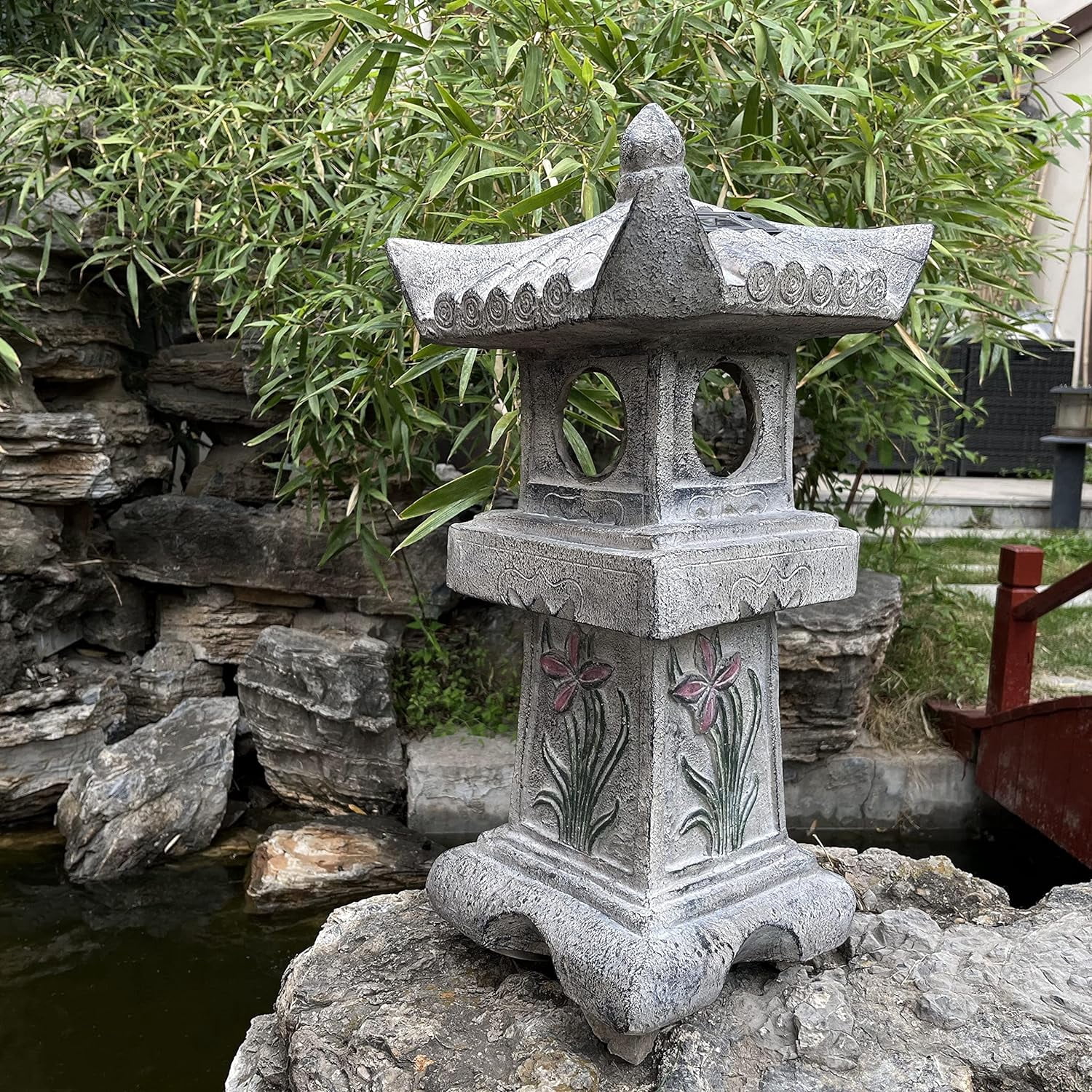 23.6’’High Asian Orchid Pagoda Statue Solar-Powered LED Light Miniature ...
