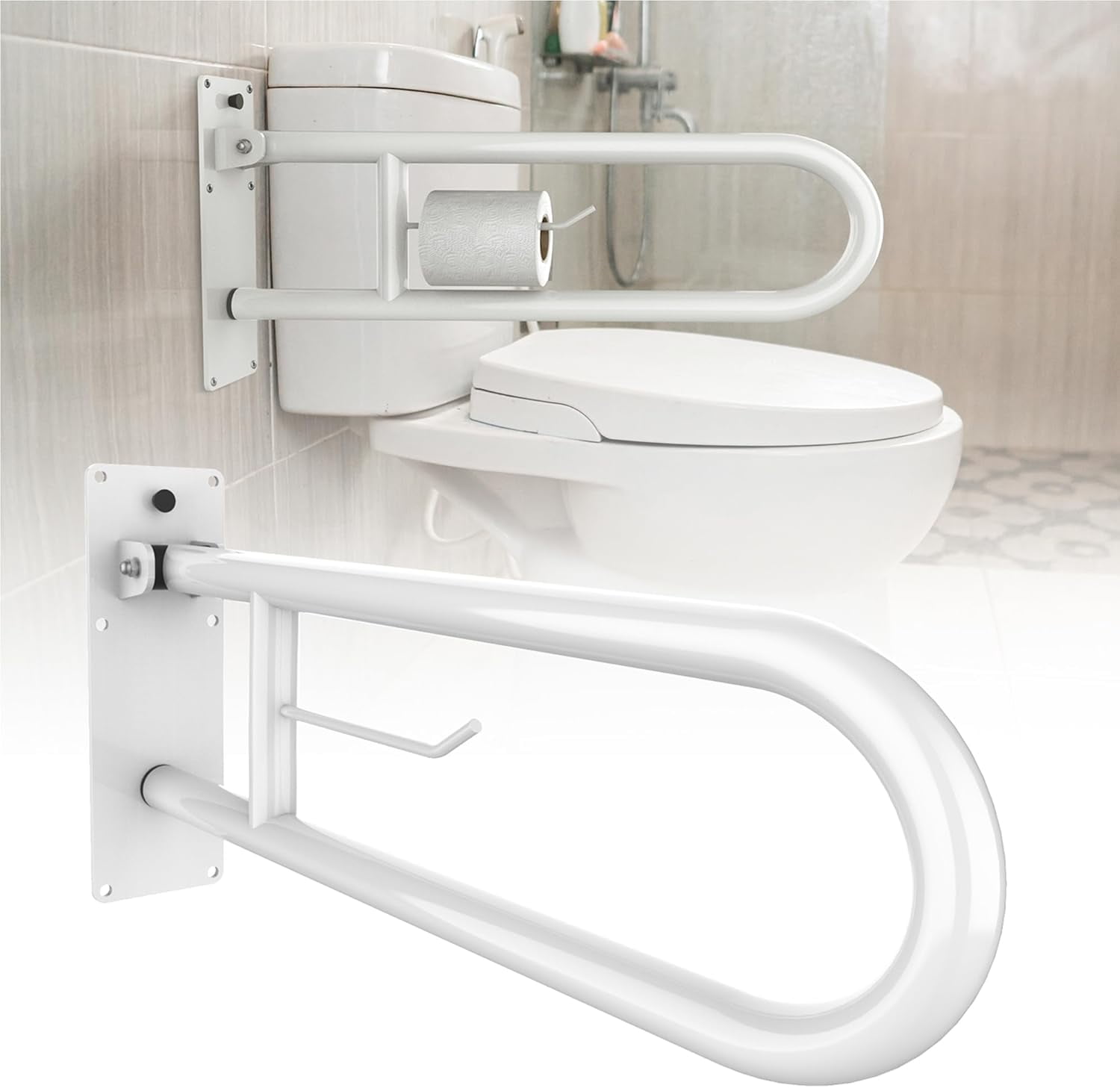 23.6 INCH Toilet Safety Rails,Disabled Flip-Up Bathroom Grab Bar with ...