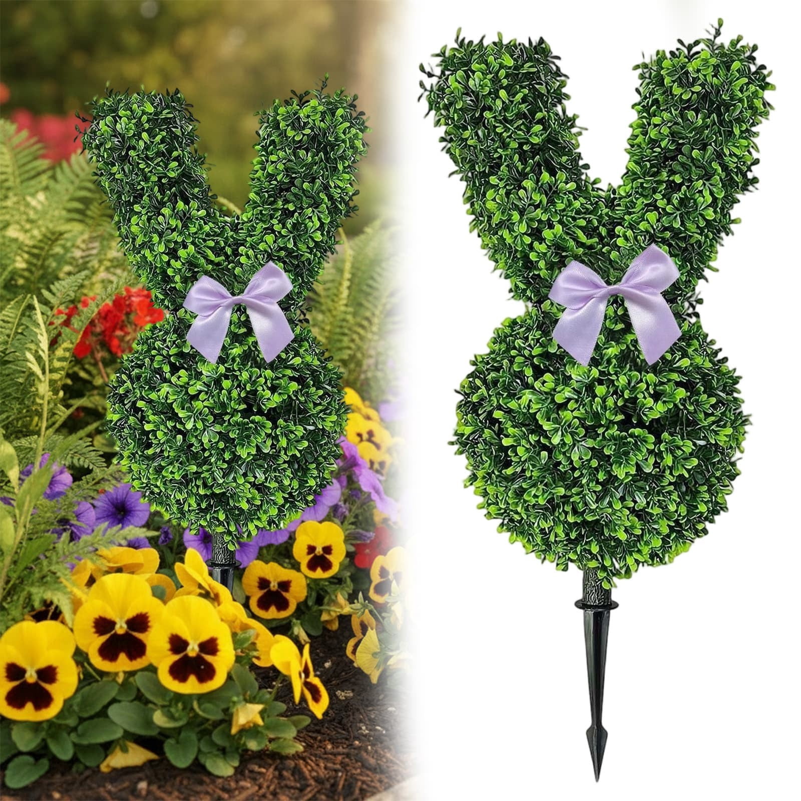23.6 Inch Artificial Bunny-Shaped Topiary Tree with Ground Spike, UV ...