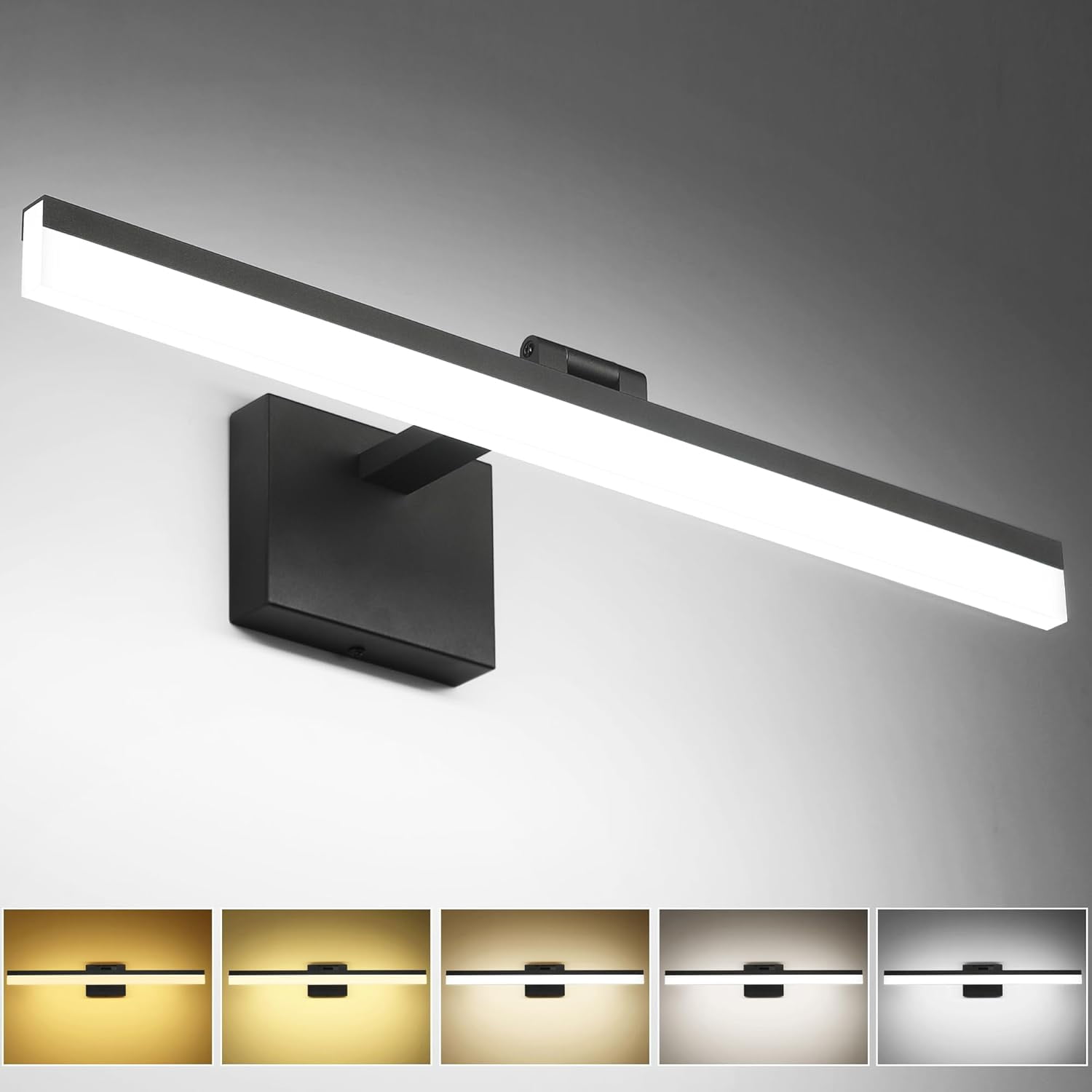 23.6 Inch Black Bathroom Light Fixture 5 Color Temperature Dimmable LED ...