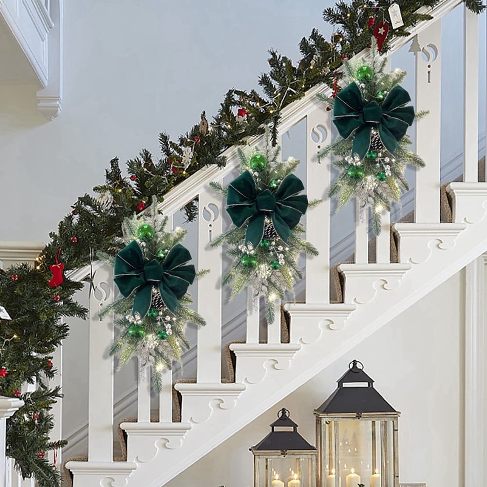 23.6 Inch Christmas Wreaths Decoration With Lights Stair Railing Front ...