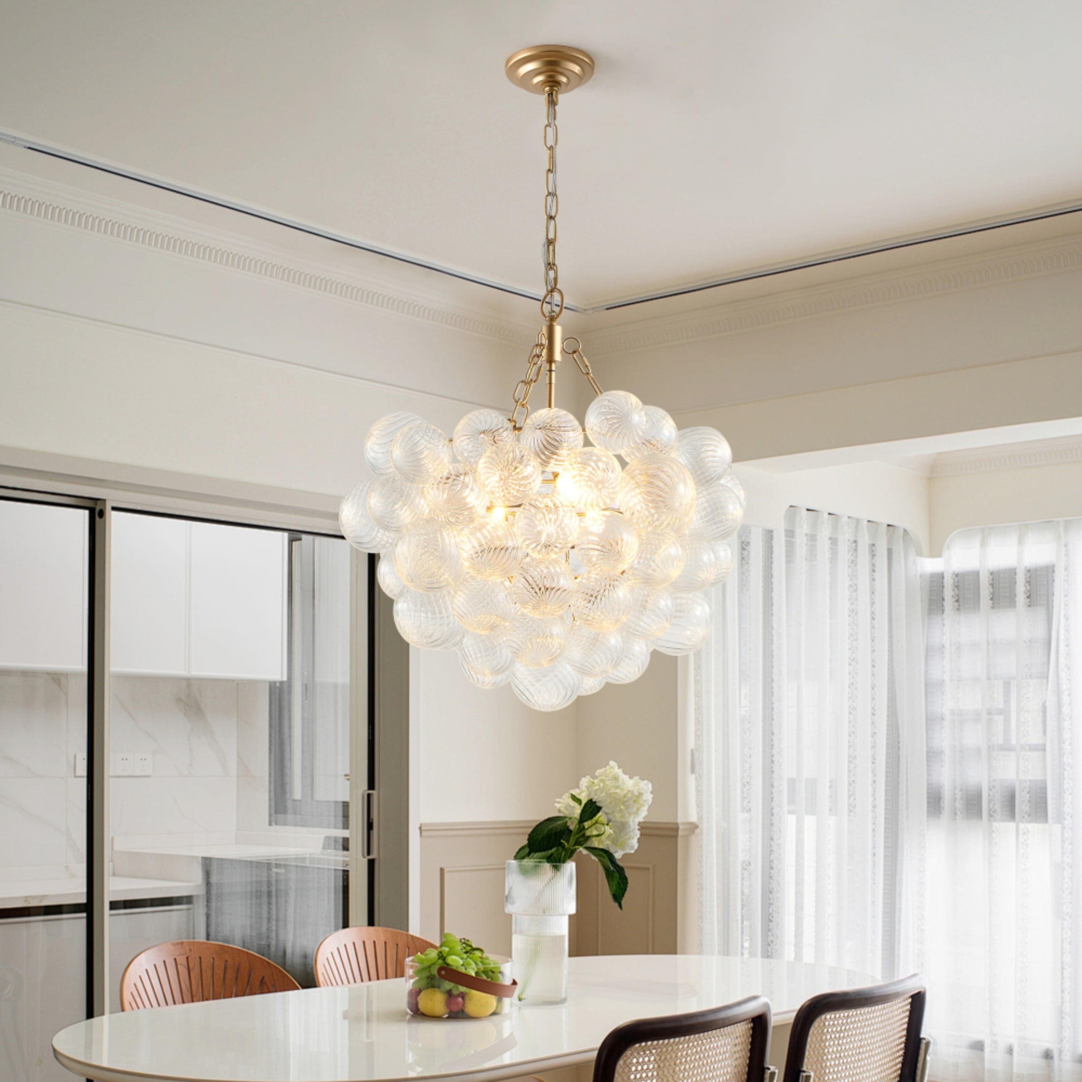 23.6-Inch Gold Pendant Light Chandelier with Threaded Clear Glass Globe ...