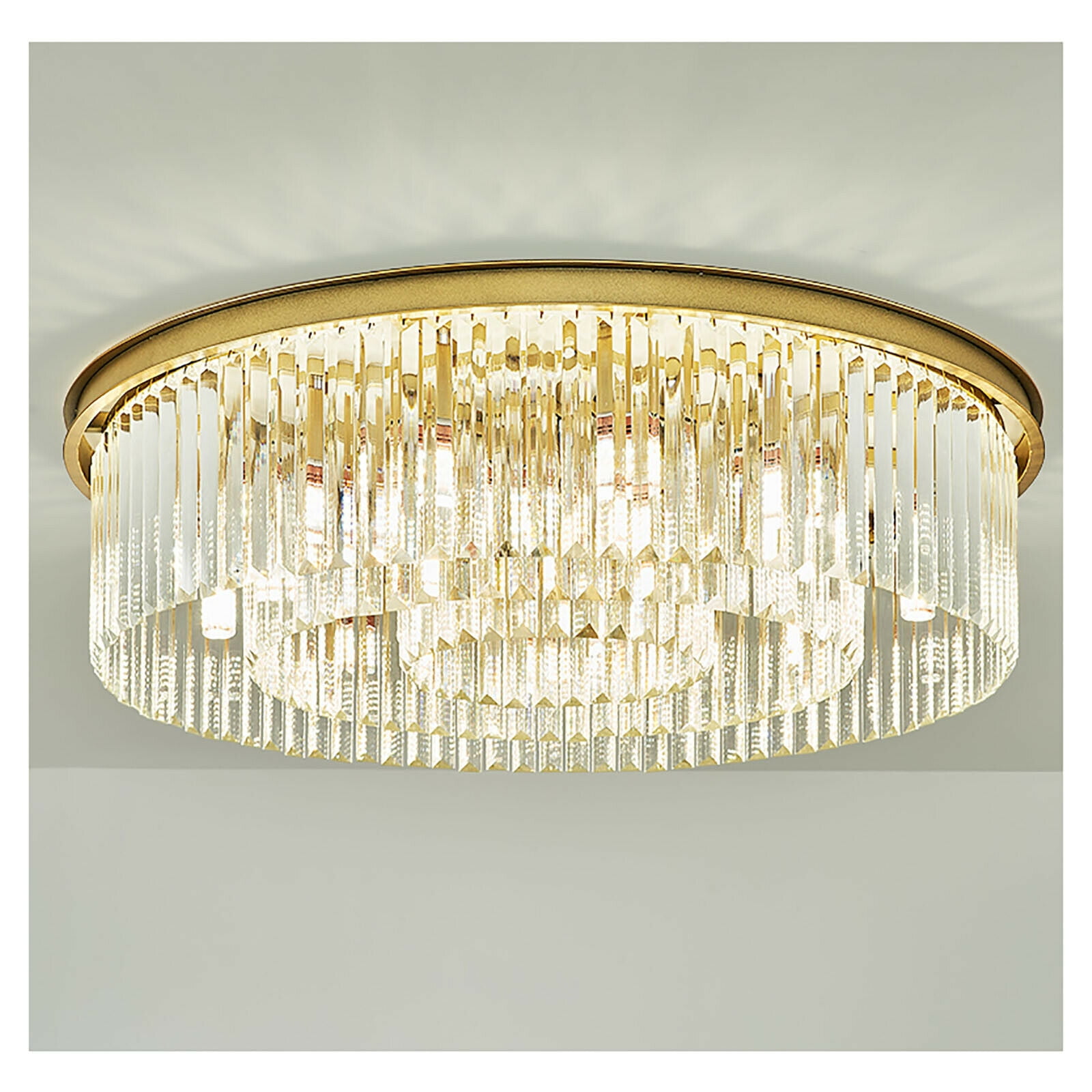 23.6 Inch Modern Crystal Ceiling Light Round Golden Crystal Chandelier ...
