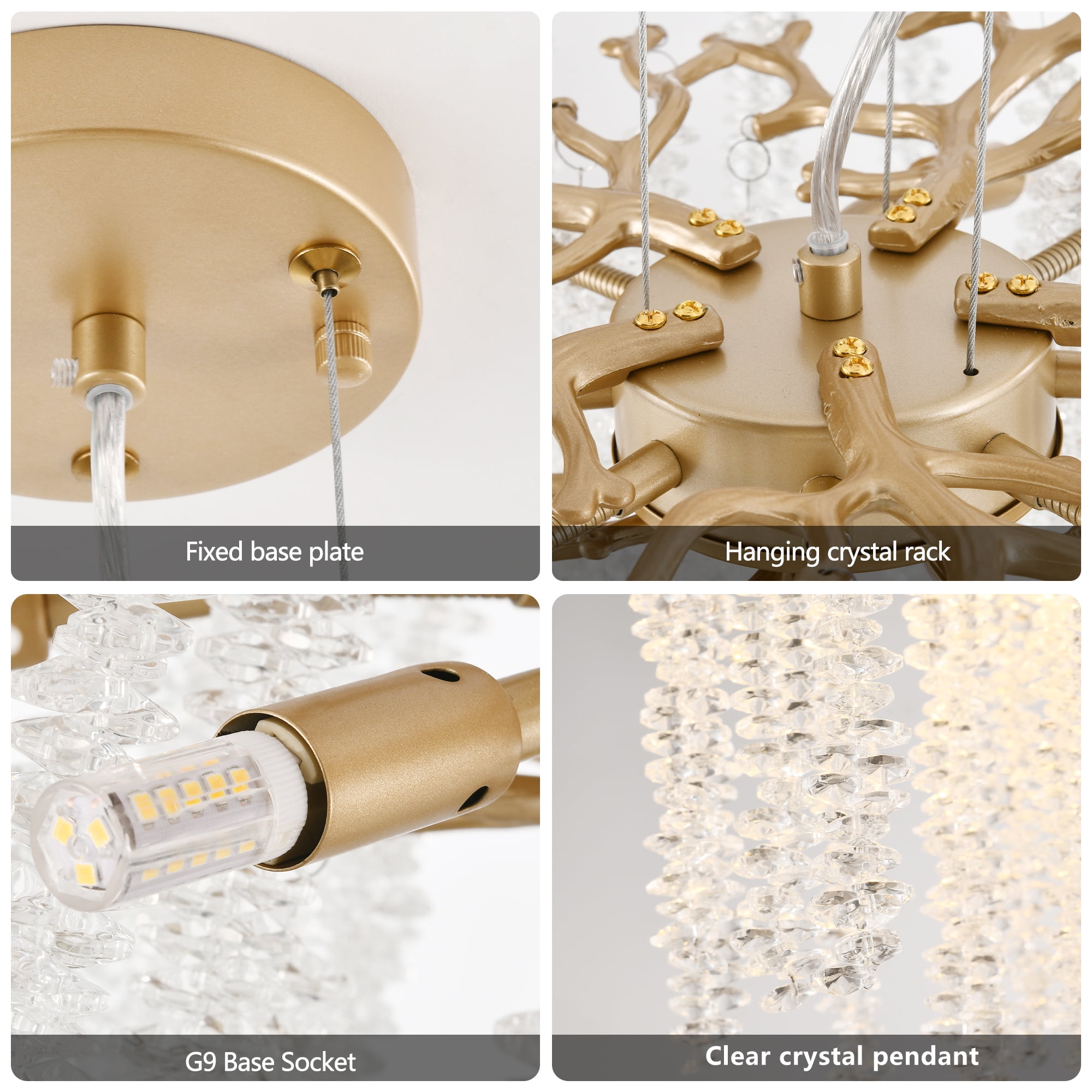 23.6-Inch Modern Golden Pendant Light with Cascading Crystal Strands ...