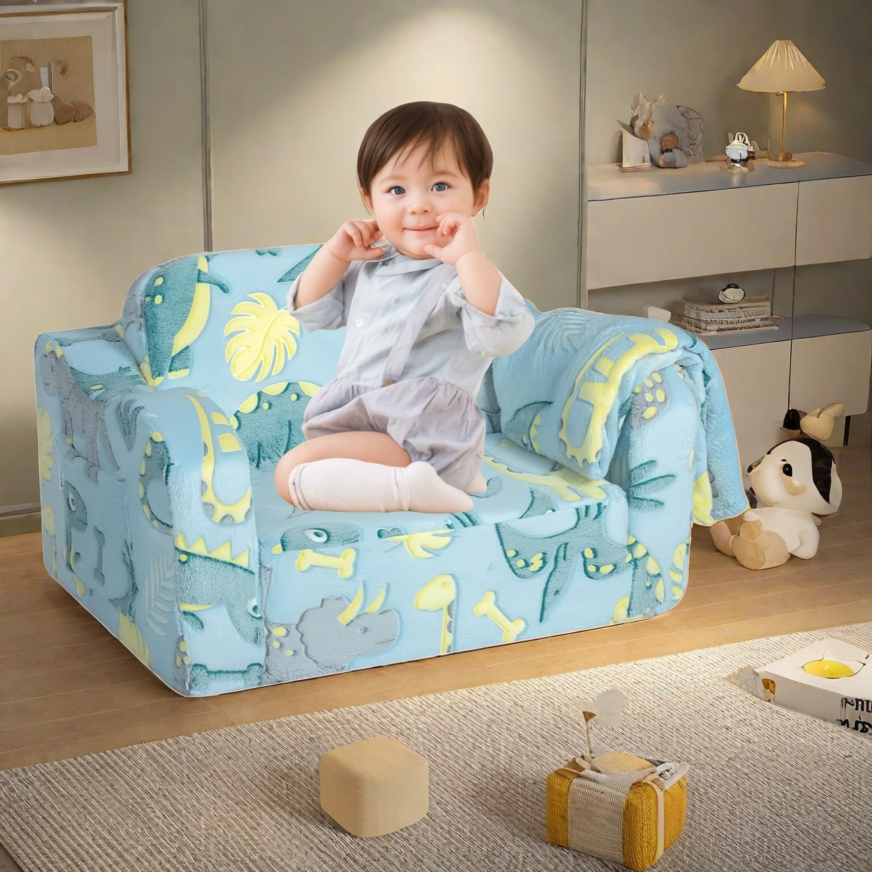 23.6 Inch Modular Colorful Kids Sofa, Comfy 2-in-1 Flip Open Couch with ...