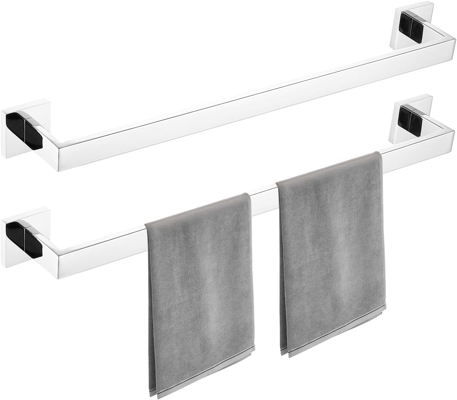 23.6 Inch Polished Chrome Bathroom Towel Bar Set, 2-Piece Square Wall ...