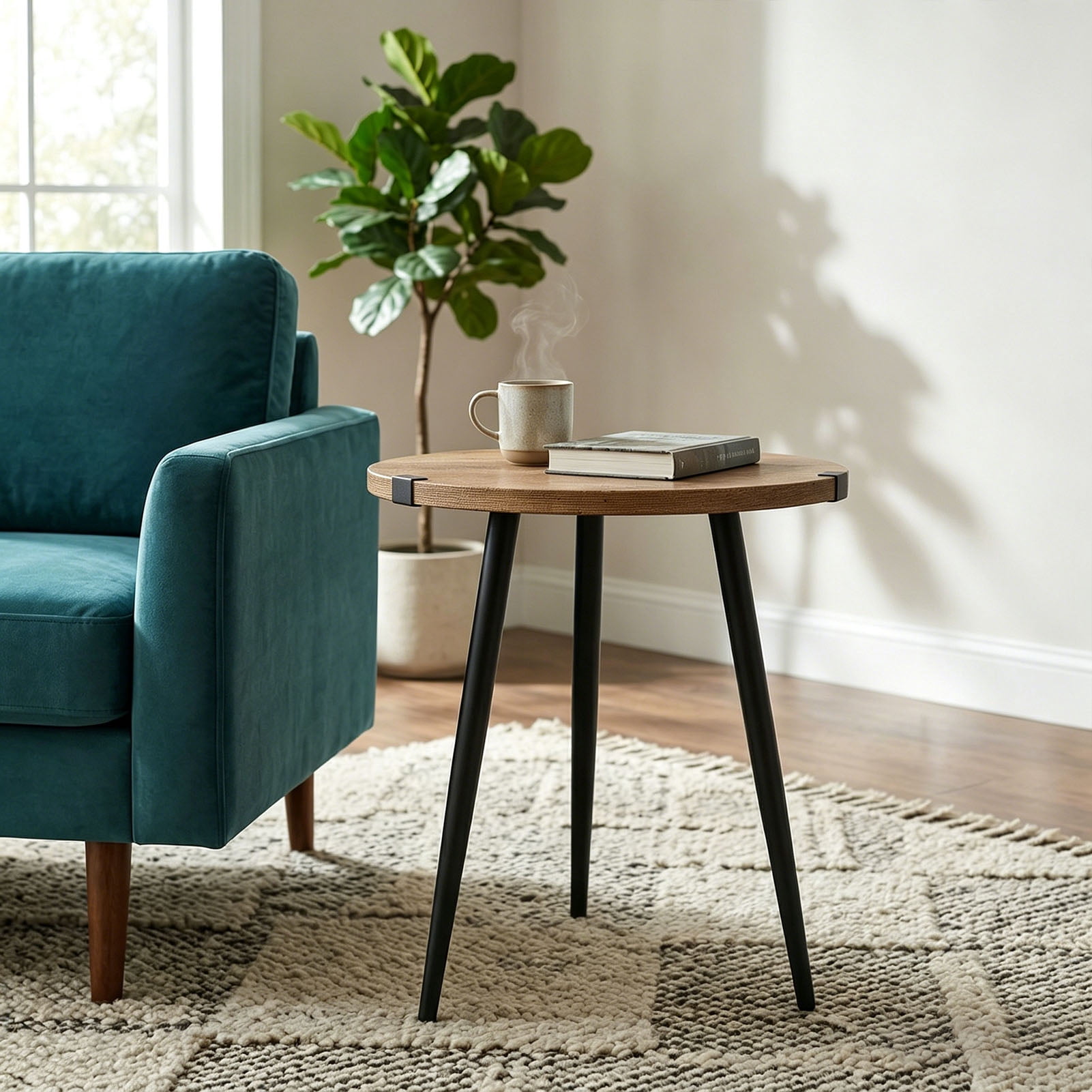 23.6 Inch Round Coffee Table Mid Century Modern End Table for Living ...