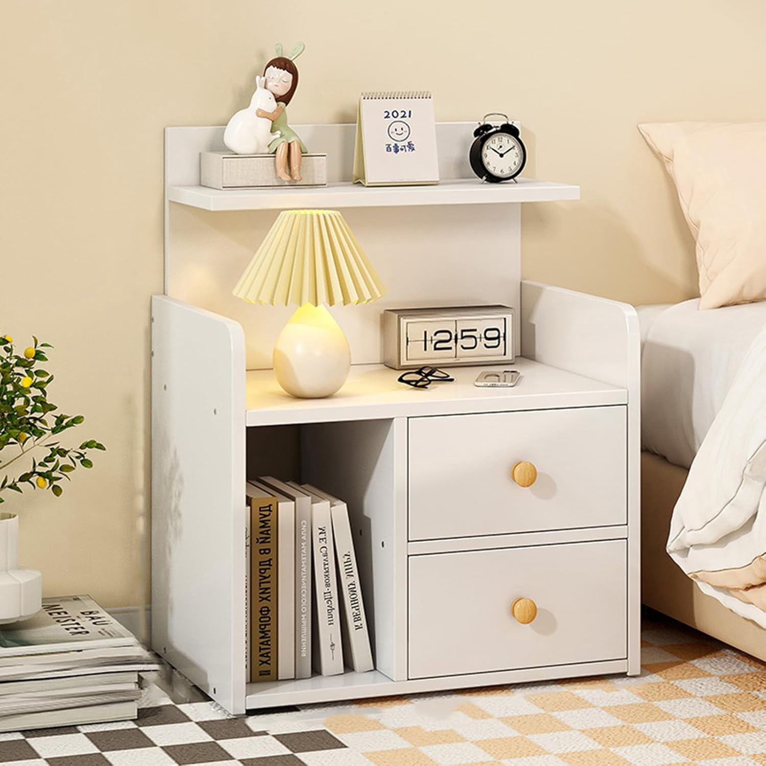 23.6 Inch Small Nightstand,60 cm Short Bedside Table,4 Tier End Table ...