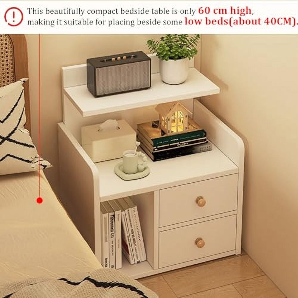 23.6 Inch Small Nightstand with 2 Drawer and Open Shelf,Multipurpose ...