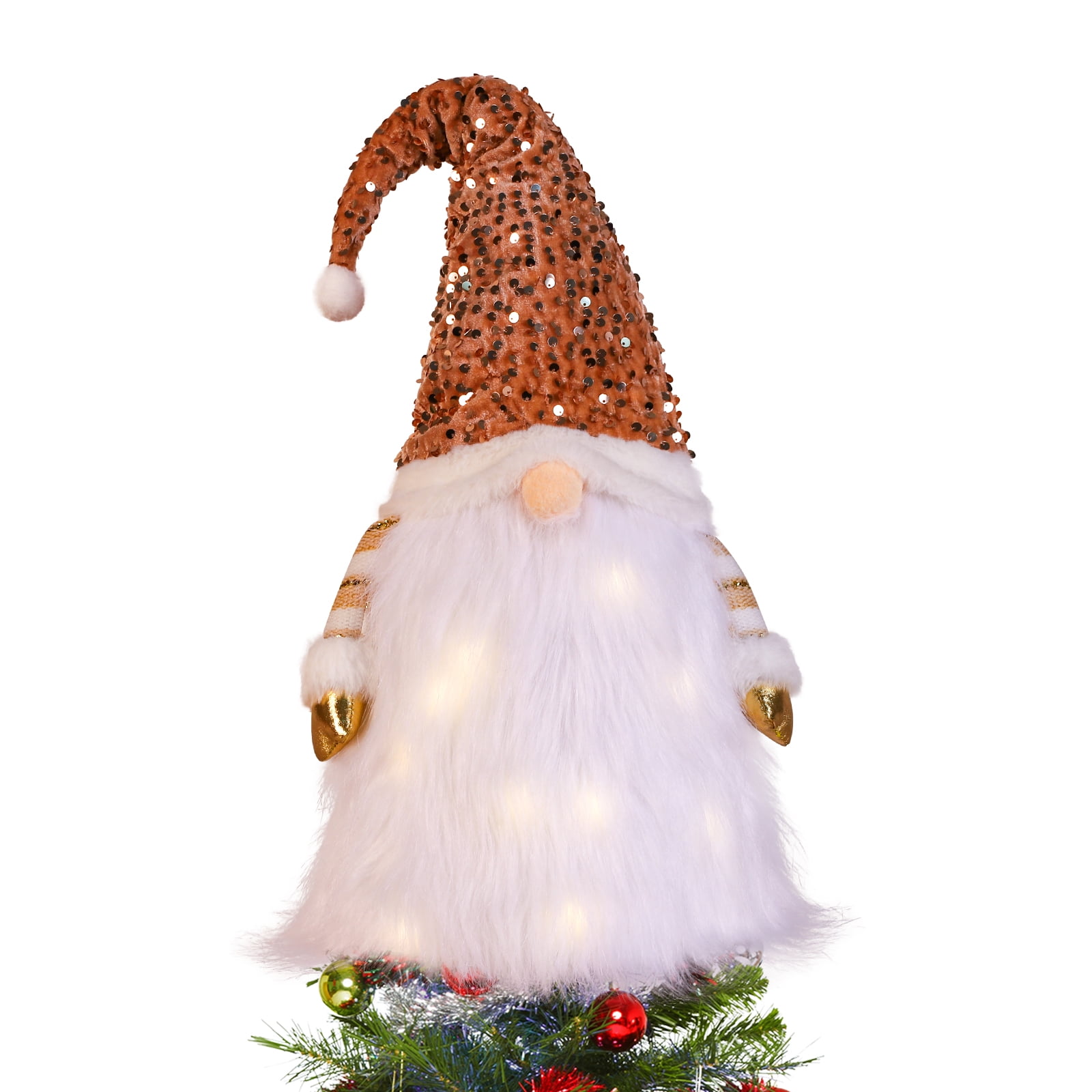 23.6" Lighted Gnome Christmas Tree Topper Hat, Sequins Gnome Tree ...