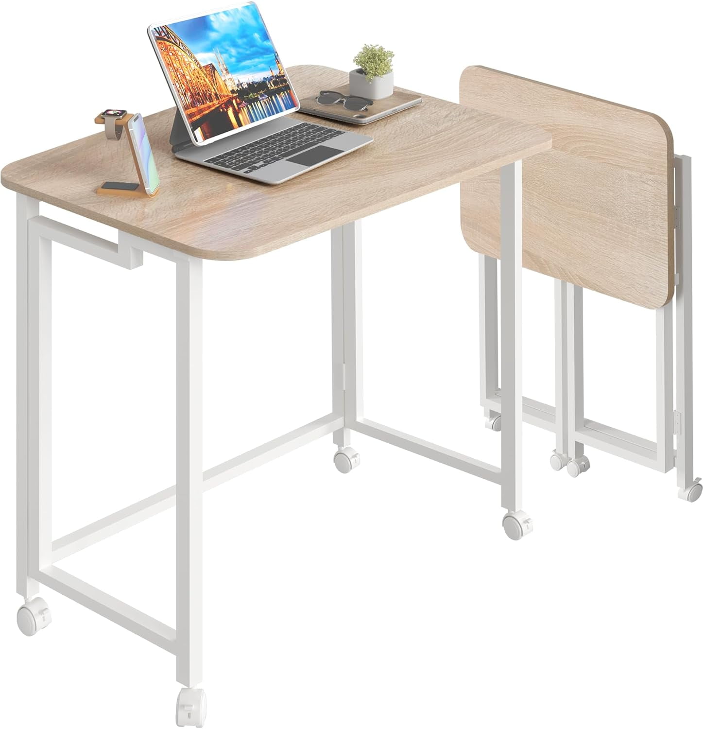 23.6" Mobile Small Folding Desk, Simple Assembly Compact Computer ...