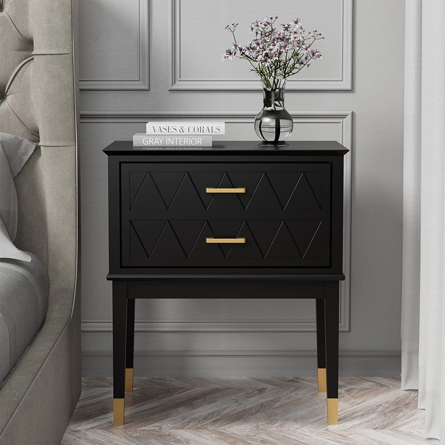 23.6'' Nightstand End Table with Storage Drawer, Tall Nightstand with ...