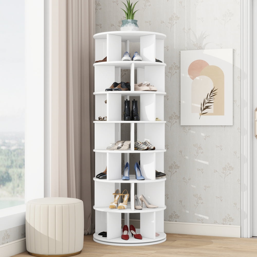 23.6'' Rotating Shoe Rack Tower, 7-Tier Spinning Shoe Shelf with 5 ...