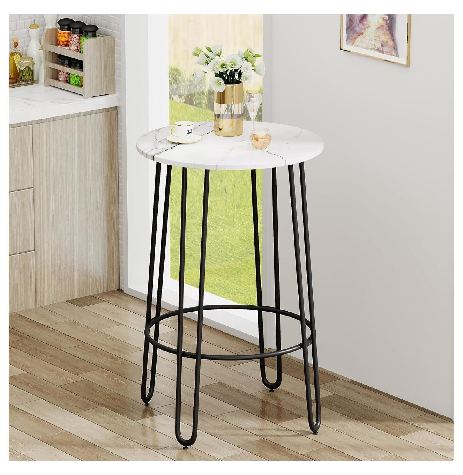 23.6" Round Bar Table White Faux Marble Bar Height Table Modern Small ...
