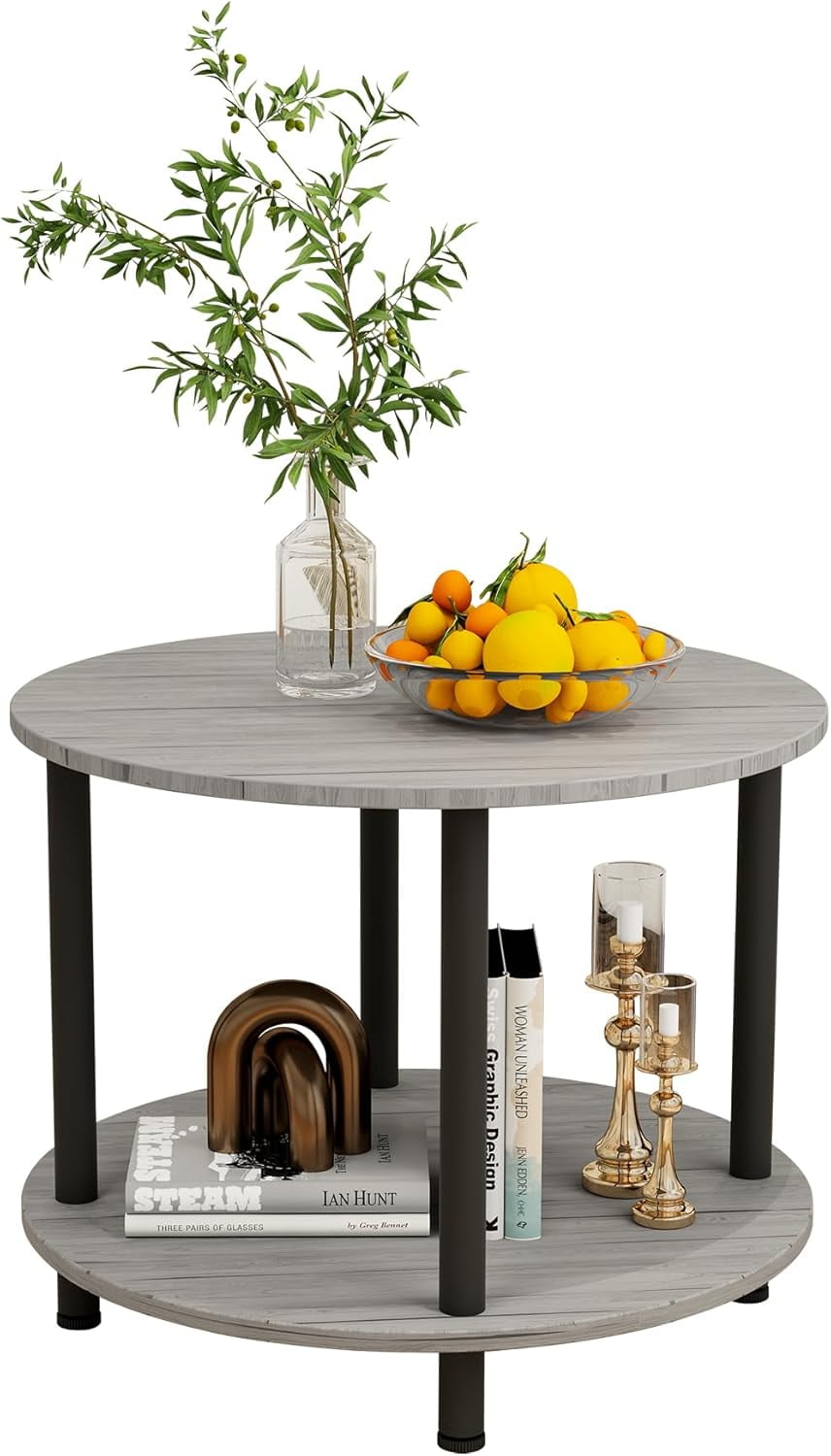 Round Coffee Table, 2-Tier Small Circle Coffee Table with Storage ...
