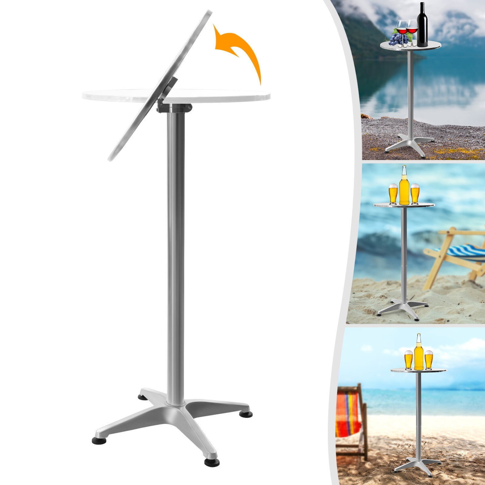 23.6" Round Pub Table Bistro Bar Height Cocktail Table W/ 90° Foldable ...