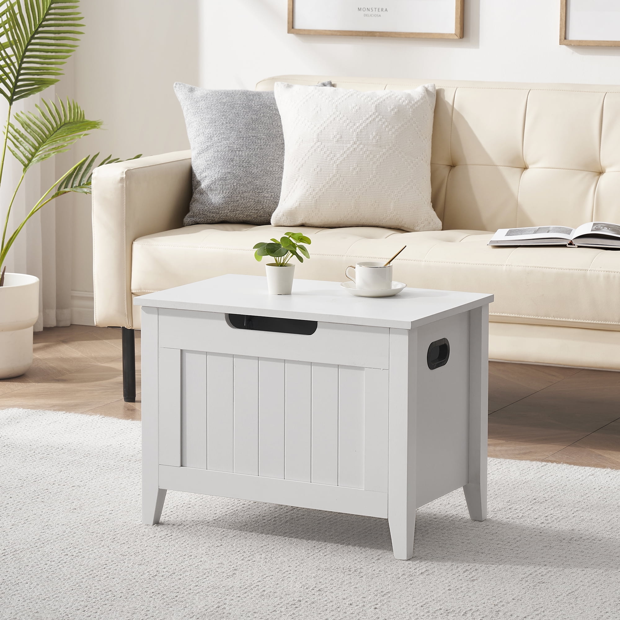 23.6 " Storage Bench Entryway Bench with Seat Cushion, 2 Safety Hinges ...