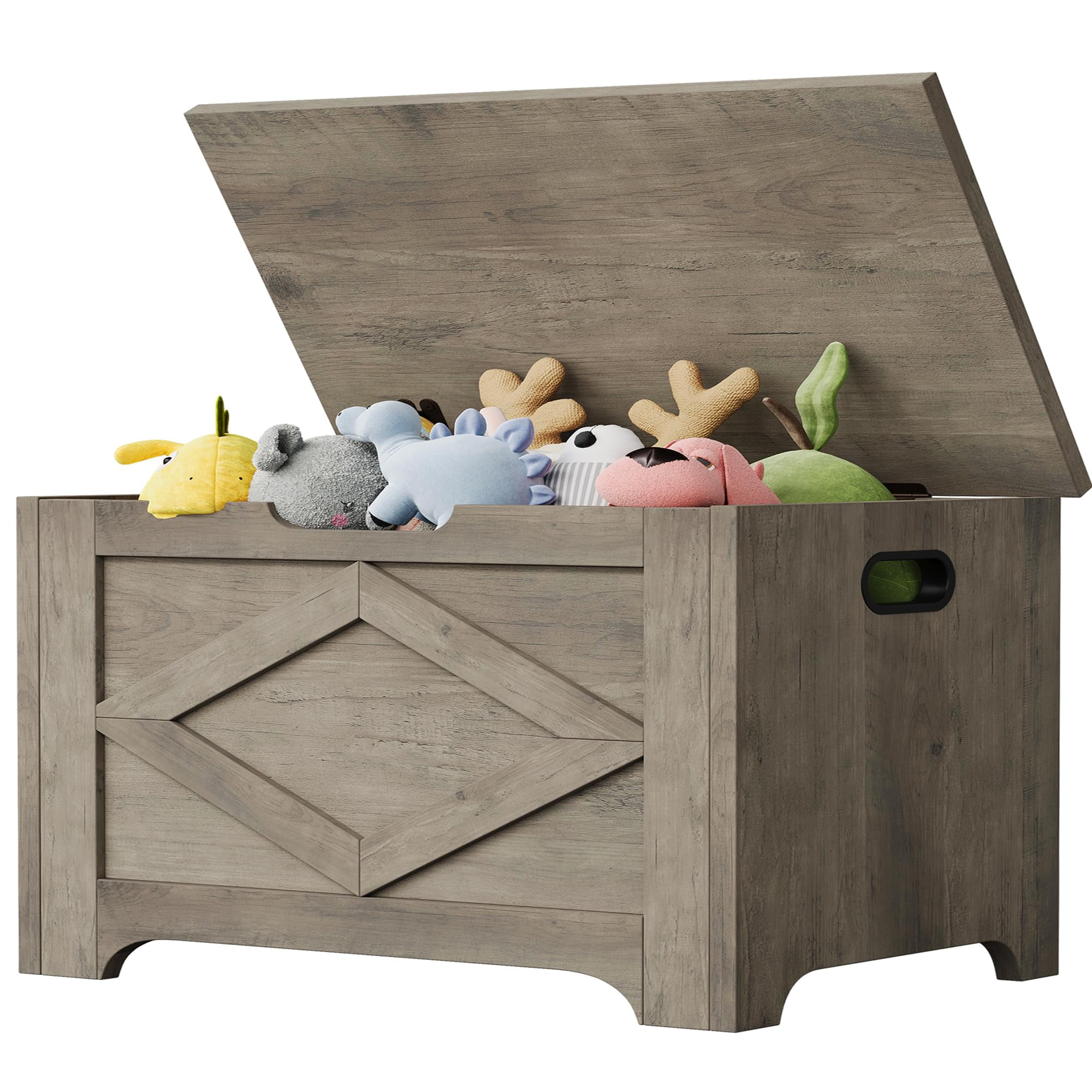 23.6" Storage Chest,Wooden Storage Bench,Lift Top Toy Chest with Safety ...