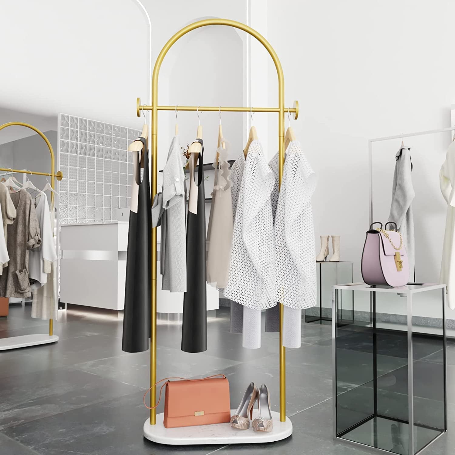 23.6" Wide Freestanding Coat & Hat Rack With Marble Base For Bedroom ...