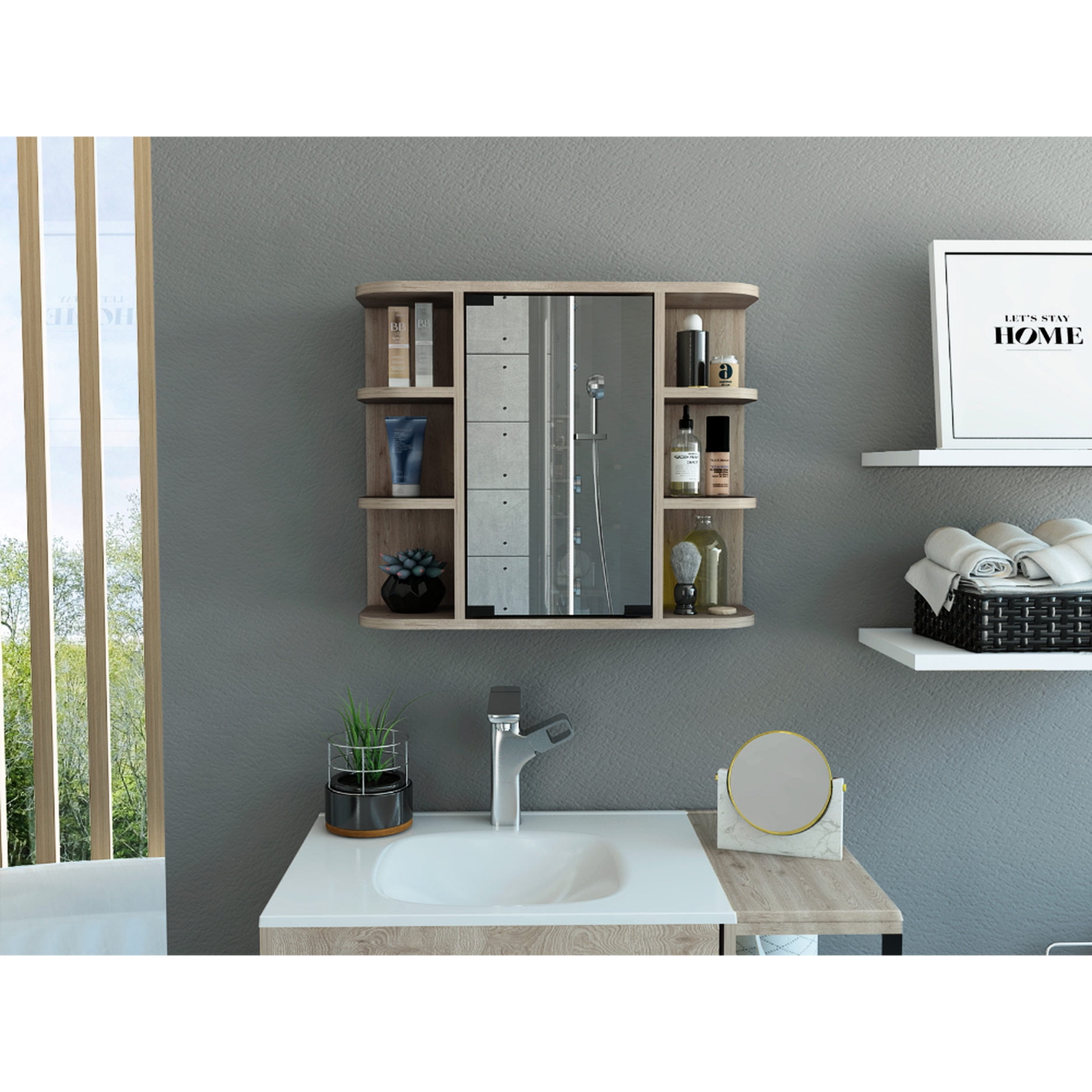 23.6" Wide Medicine Cabinet, Center Console Shelves | Light Gray ...