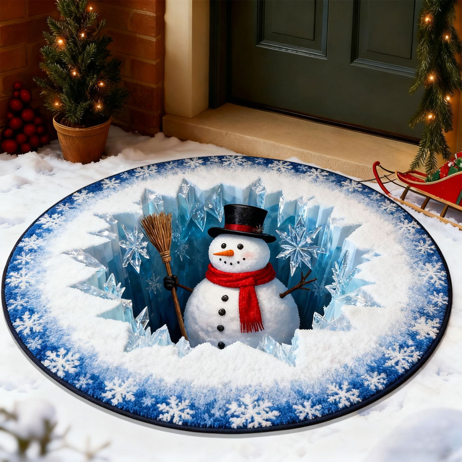 23.6 inch 3D Visual Christmas Circular Mat - Non-Slip Absorbent Door ...