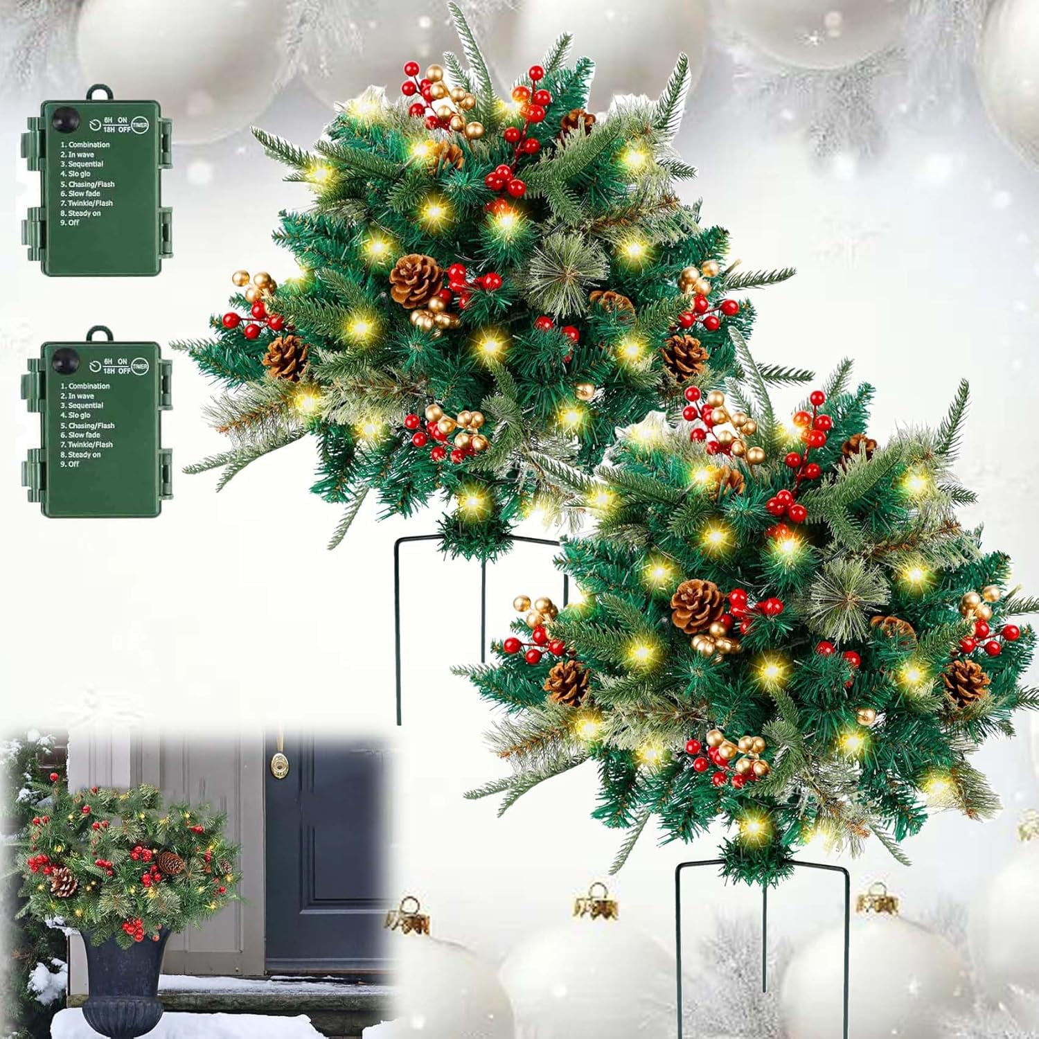 23.6-inch Artificial Christmas Planting Shrubbery, Lighting up Holiday ...