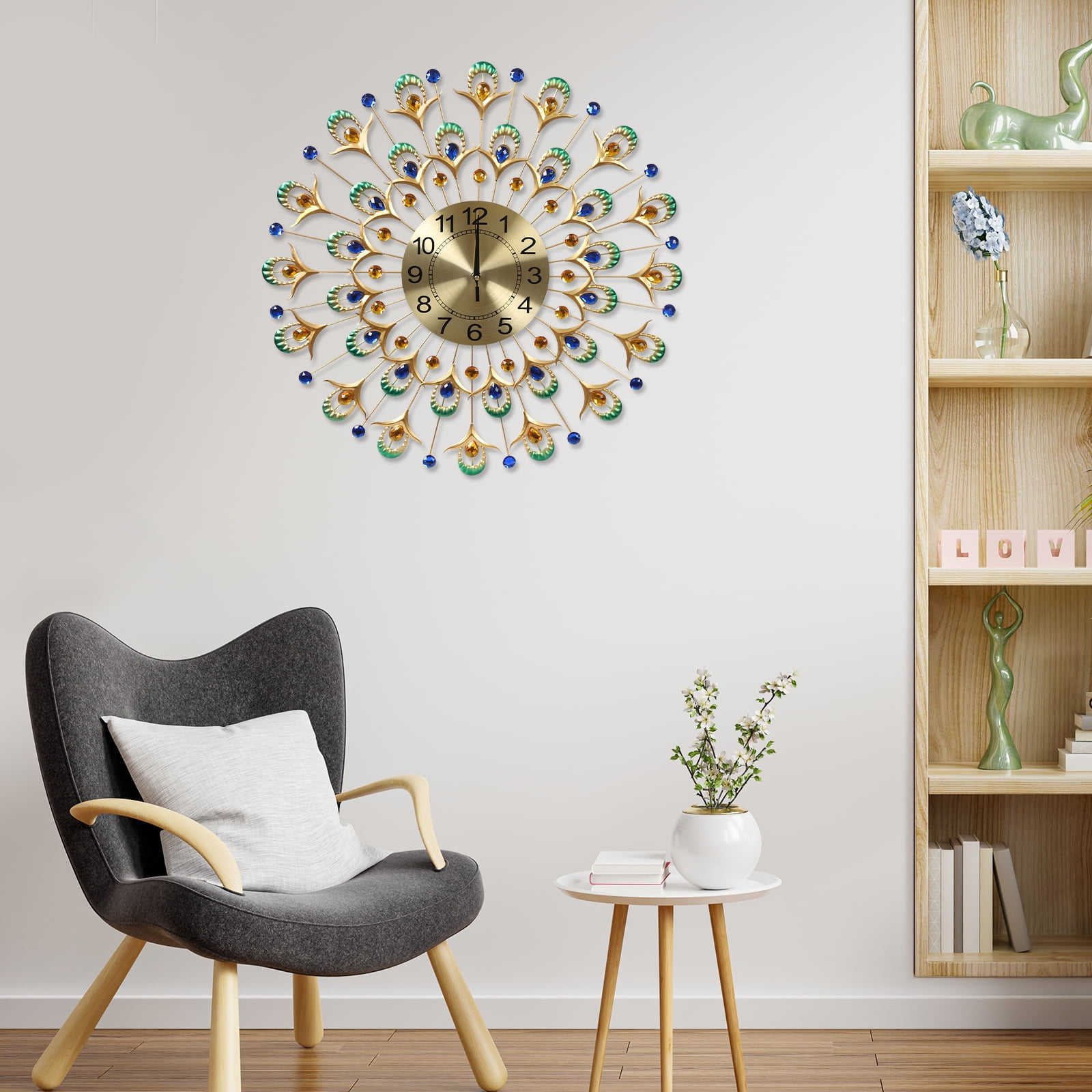 23.6 inch Wall Clock Luxury Wall Watch Metal Design Non-Ticking Silent ...